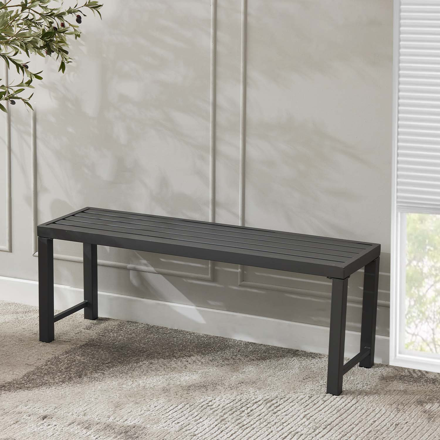 Ebern Designs Outdoor Metal Garden Bench, Patio Backless Bench ...