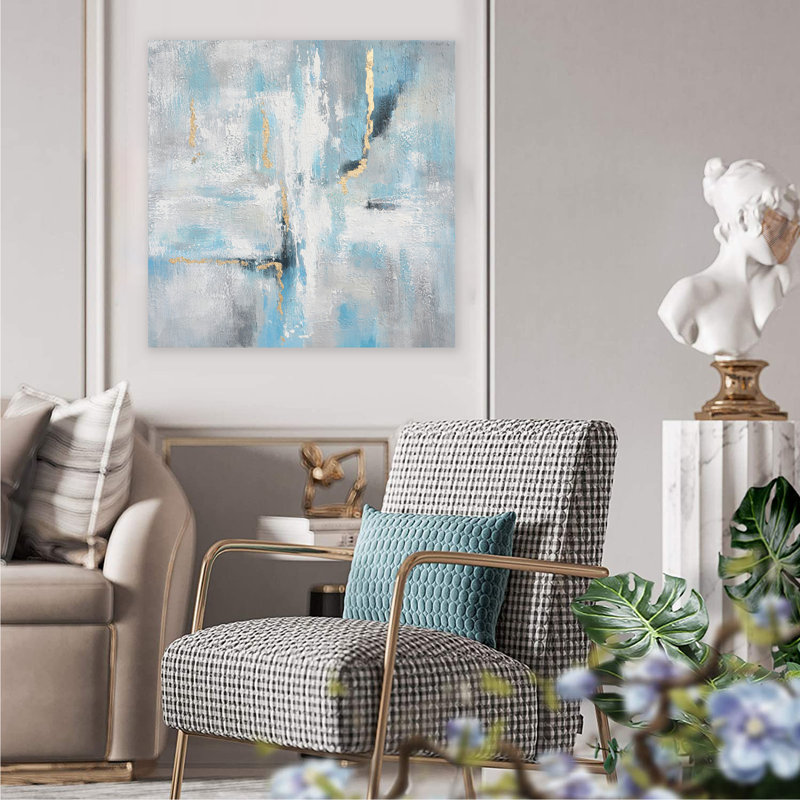 Orren Ellis Light Blue Abstract Canvas Wall Art Teal Wall Decor | Wayfair