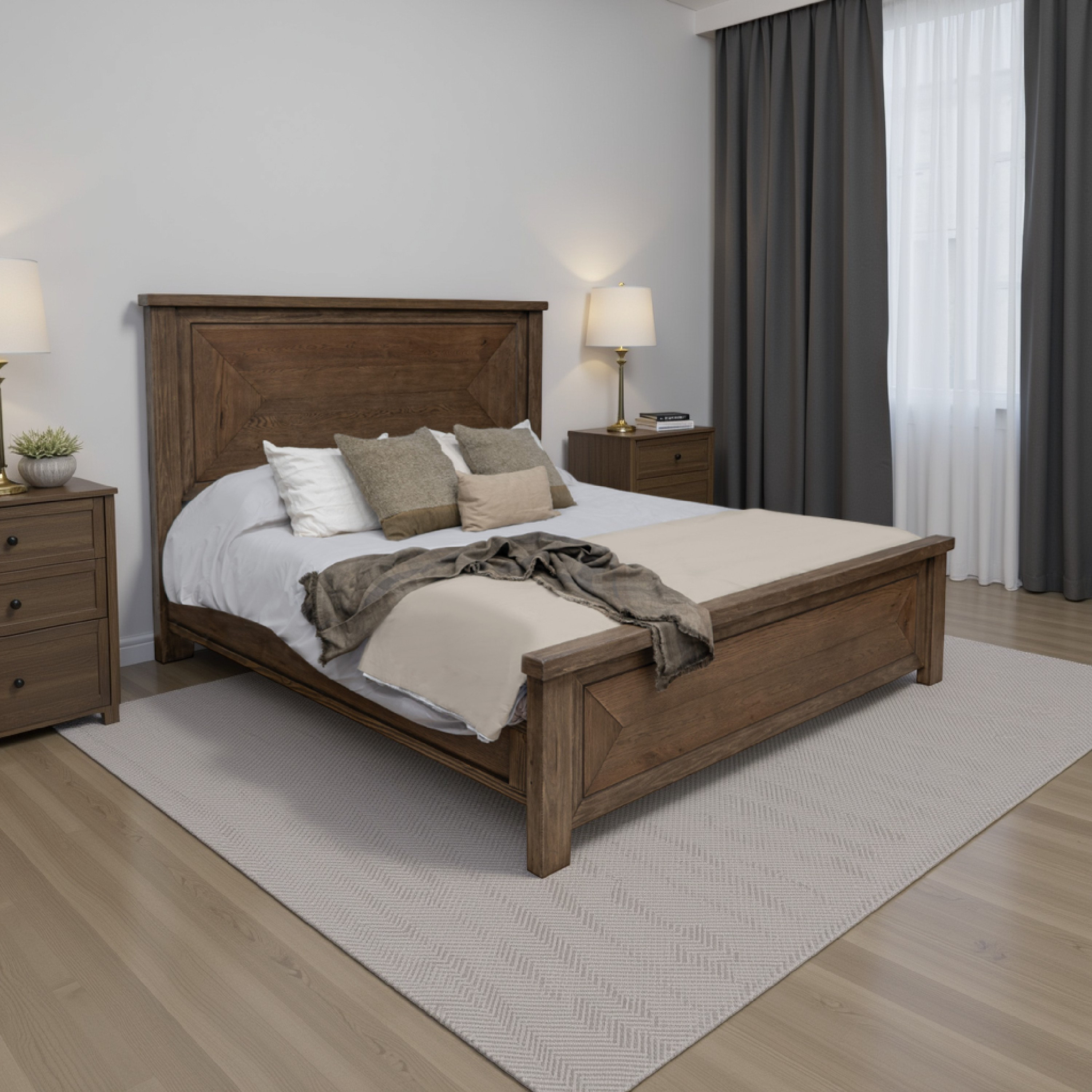 Benjara Loe Bed, Tall Panel Headboard, Walnut Brown Poplar Wood | Wayfair
