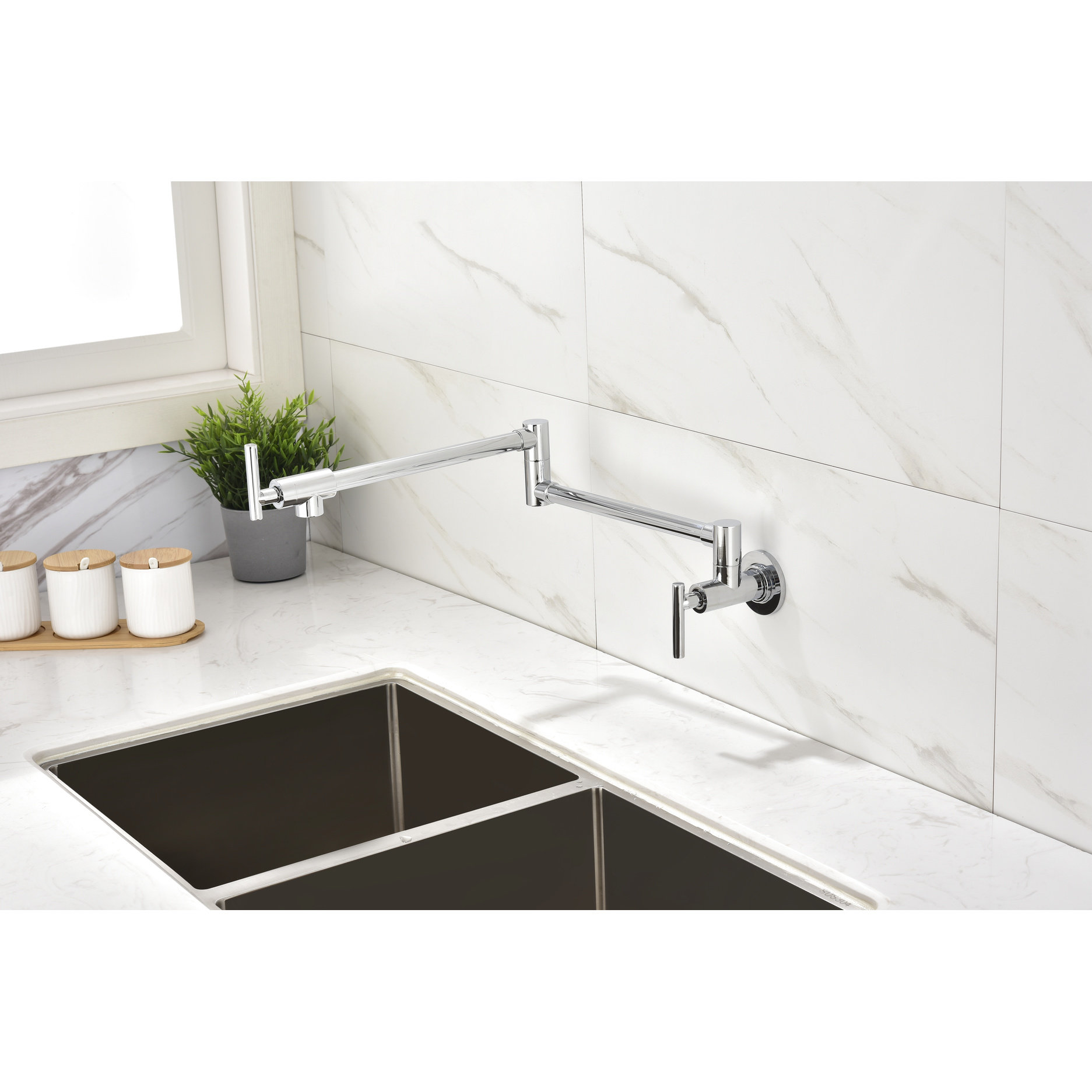 Ivy Bronx Wall Mount Pot Filler Faucet - Easy Filling With Arm, Double ...