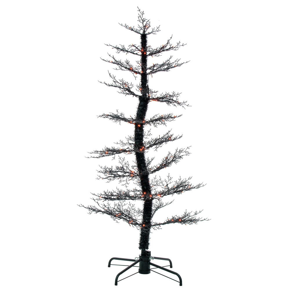 Primrue Black Cedar Pre-lit Halloween Tree with 160 Orange and Purple ...