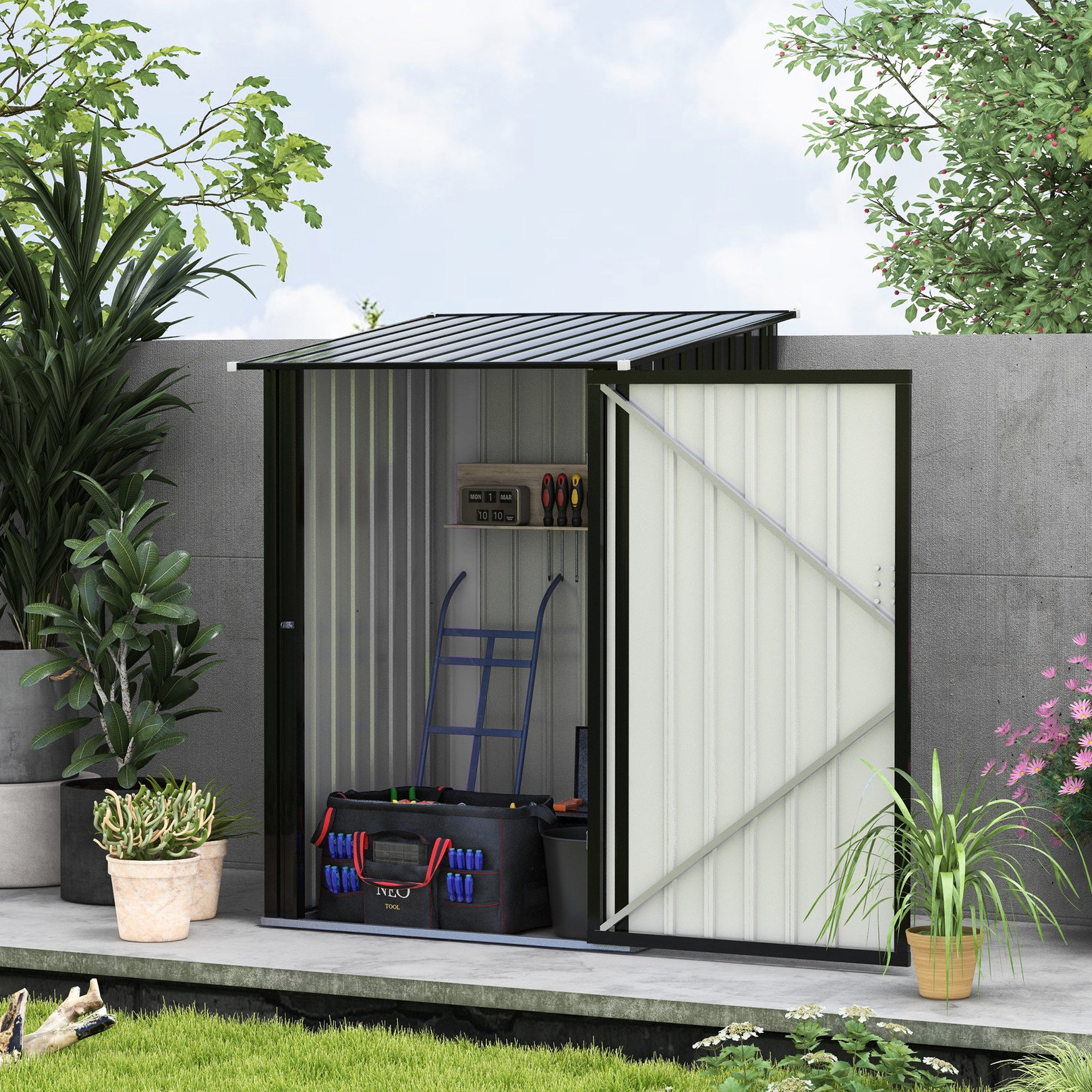 CaneCreations Outdoor Storage Locker, 3.3' X 3.4', Galvanized Metal ...