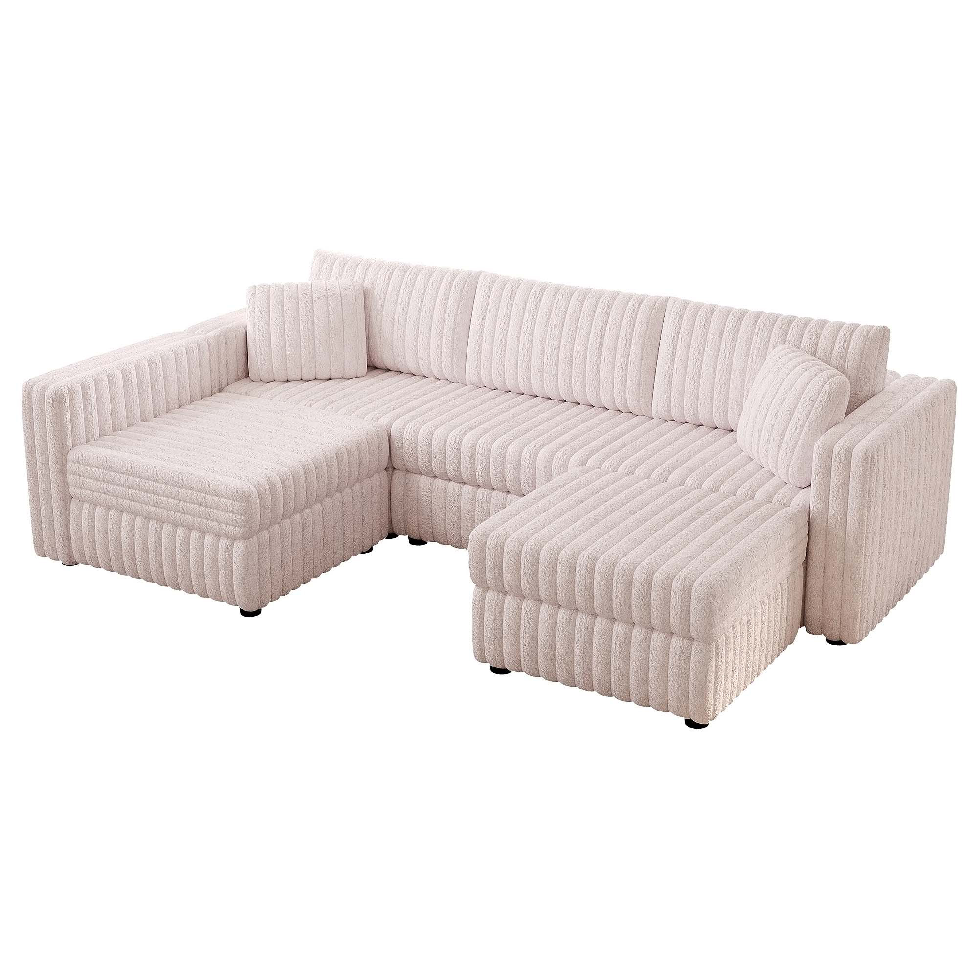 Everly Quinn Comfortable Modular 4-Person Sofa with Hydraulic Lift and Detachable Cushions for ...