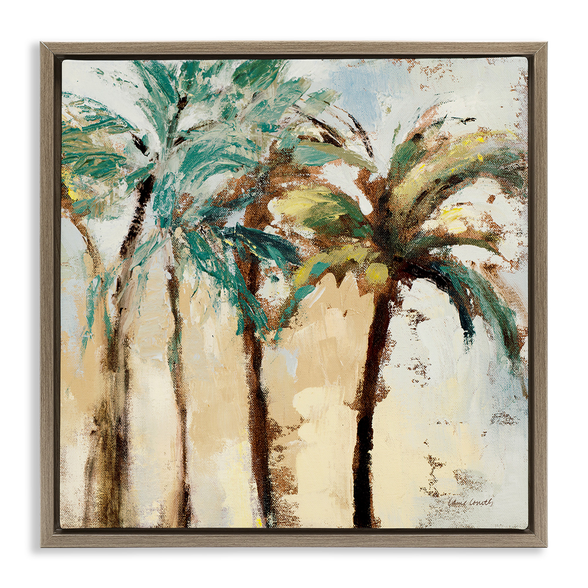 Dovecove Rustic Brushed Palm Trees Framed Floater Canvas Wall Art by ...