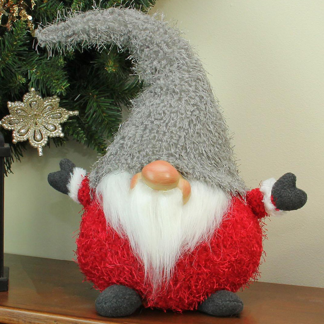 The Holiday Aisle® 9.5" Frayed Chubby Smiling Gnome Plush Table Top ...