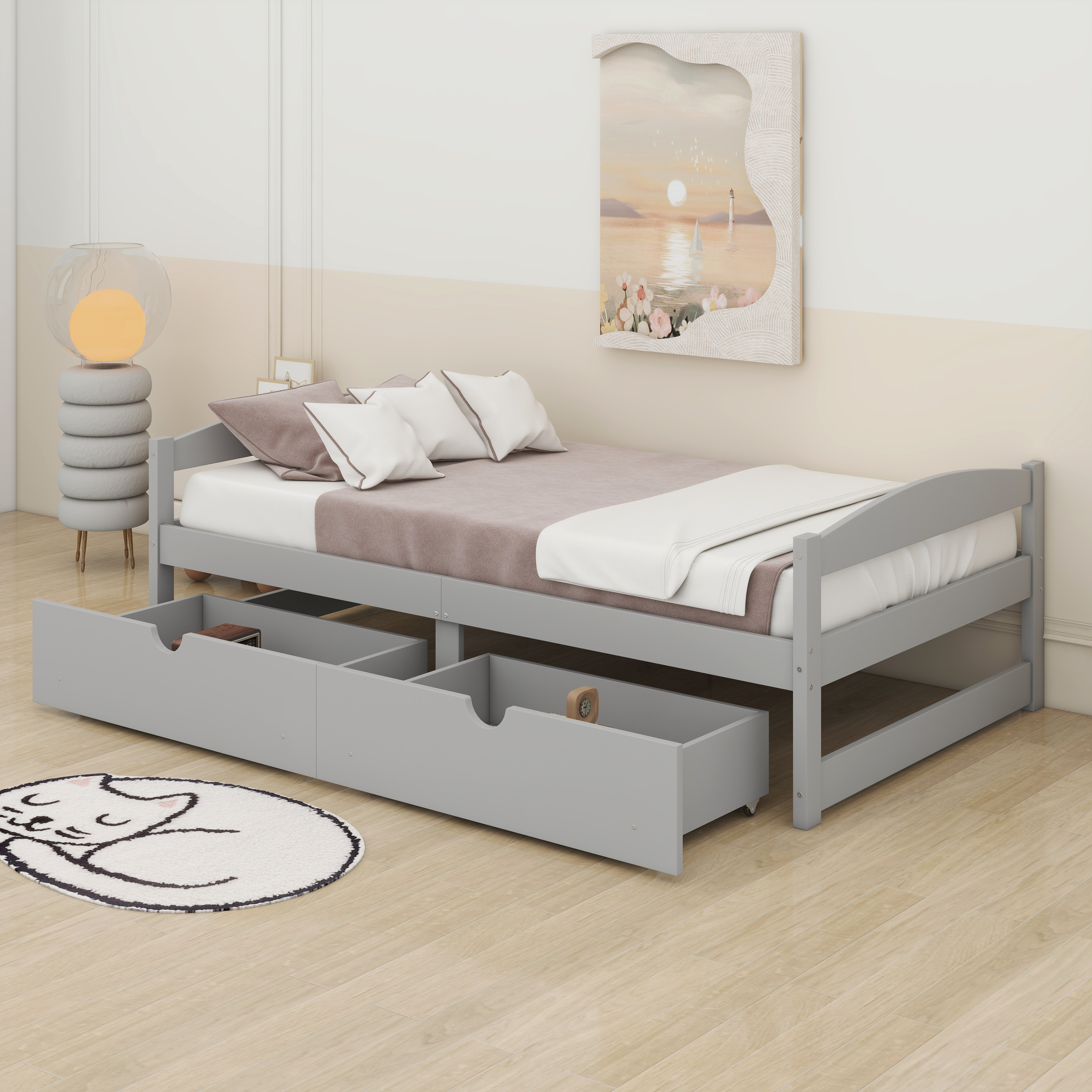 Latitude Run® Twin Size Platform Bed Frame With 2 Storage Drawers ...