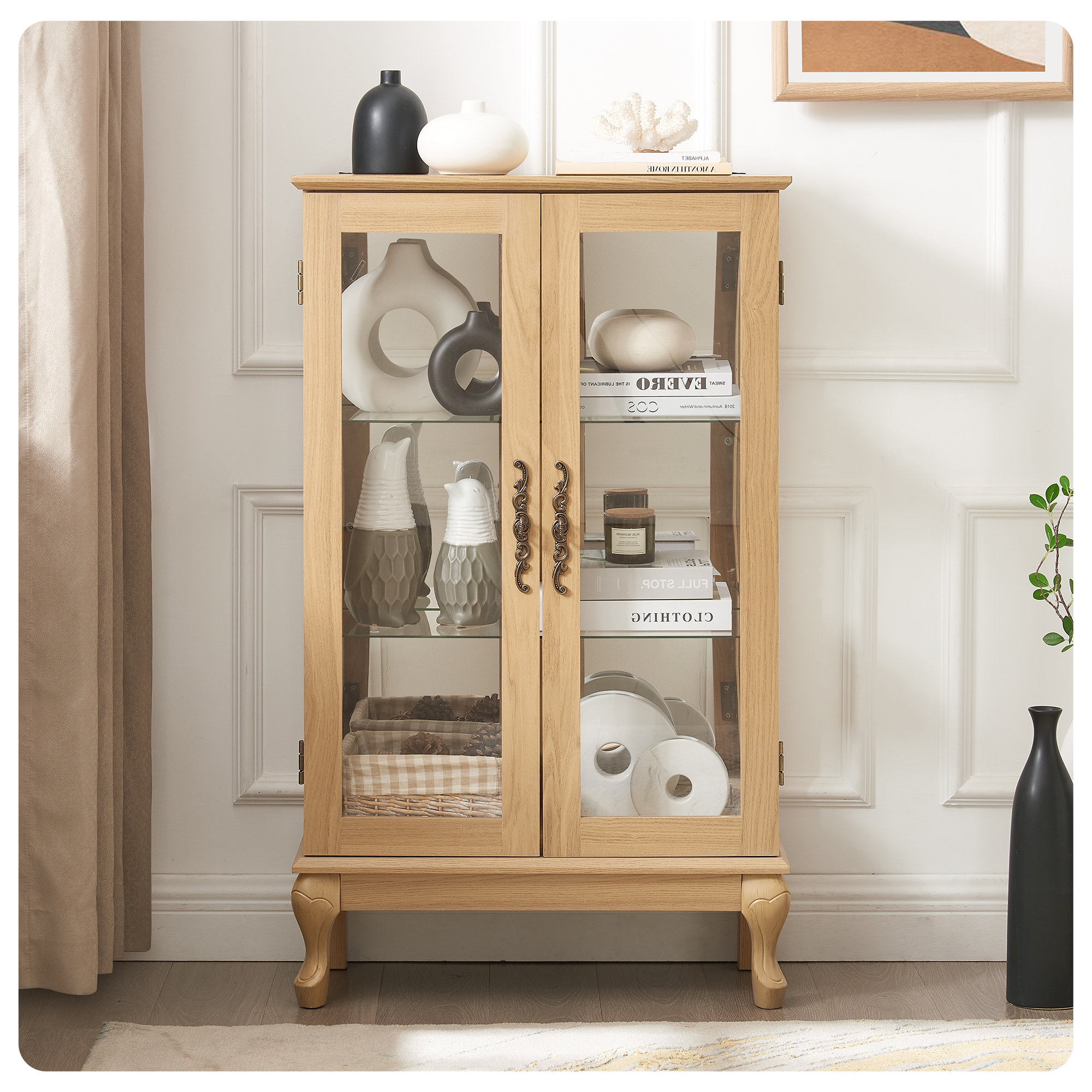 HOVEYY 2 Doors Curio Lighted Glass Display Cases Cabinet, Trophy ...