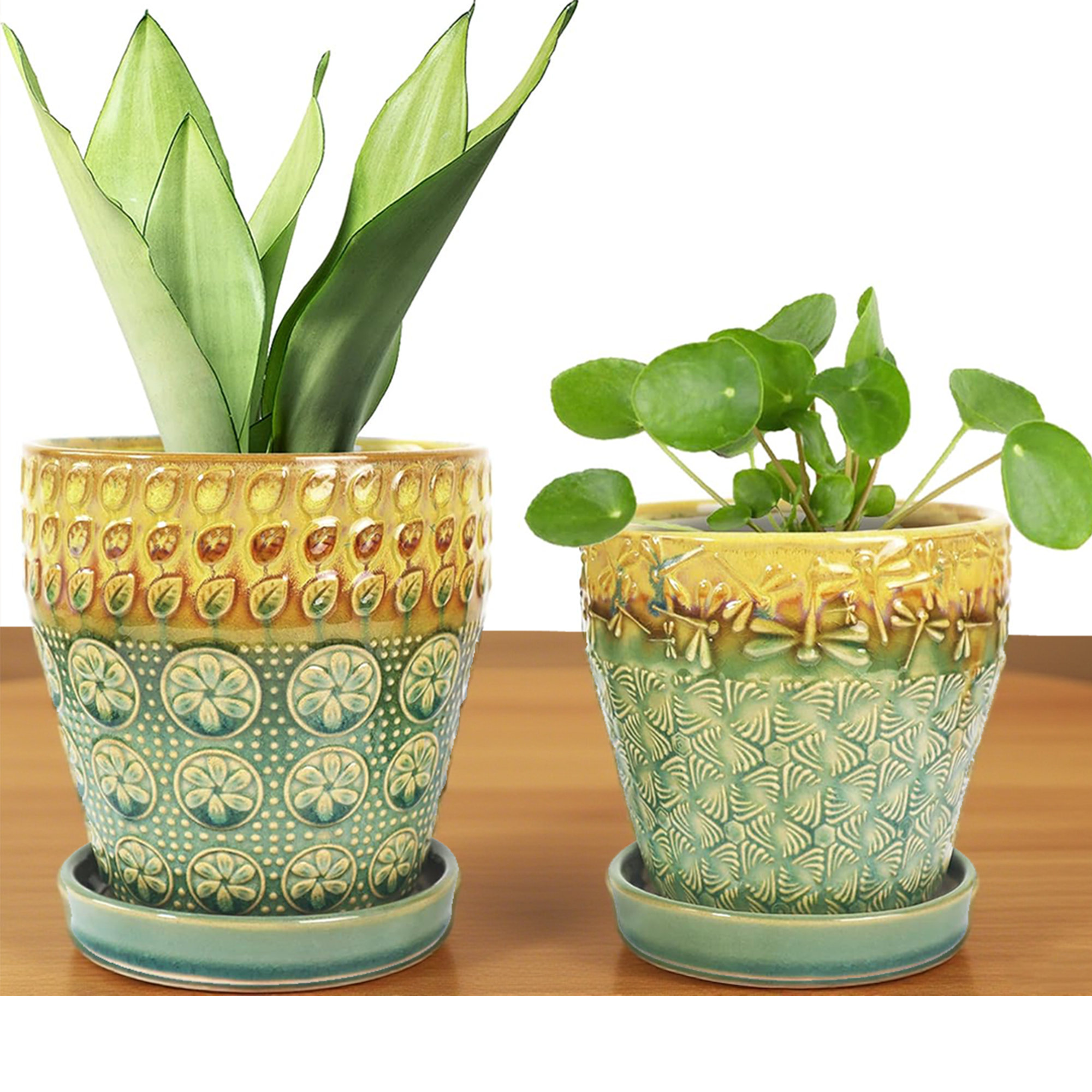 Dakota Fields Ceramic Pot Planter Set Of 2 - 6 & 5 Inch Round Plant ...