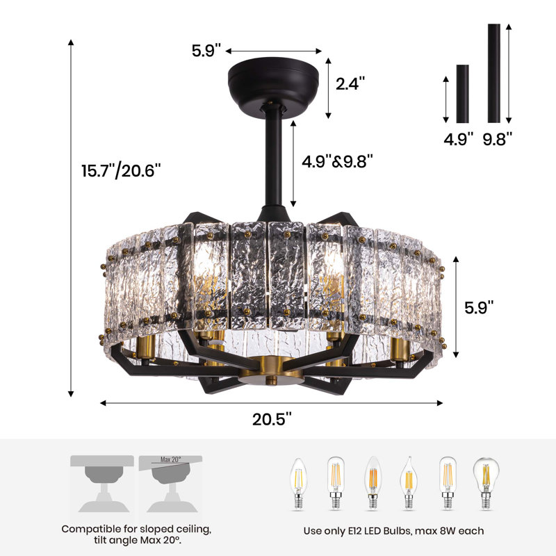 Mercer41 Wadeeah 20.5'' Dimmable Crystal Drum Ceiling Fan with Light ...