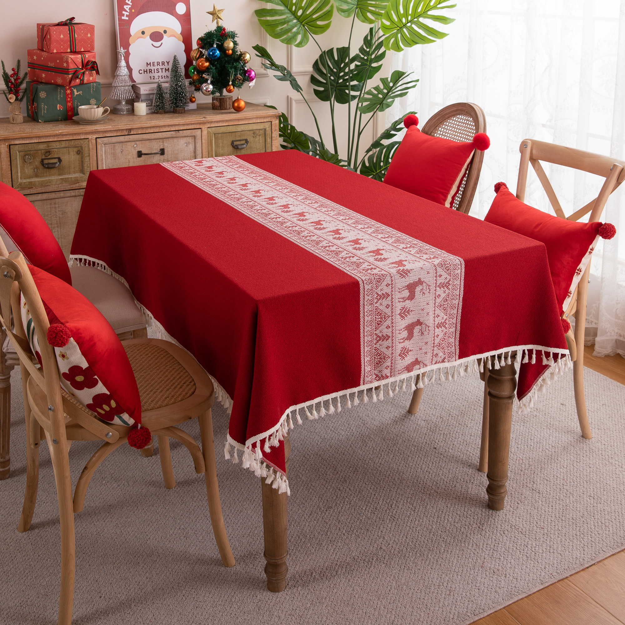 Union Rustic Quality Washable Wrinkle Free Tablecloth With Tassel ...