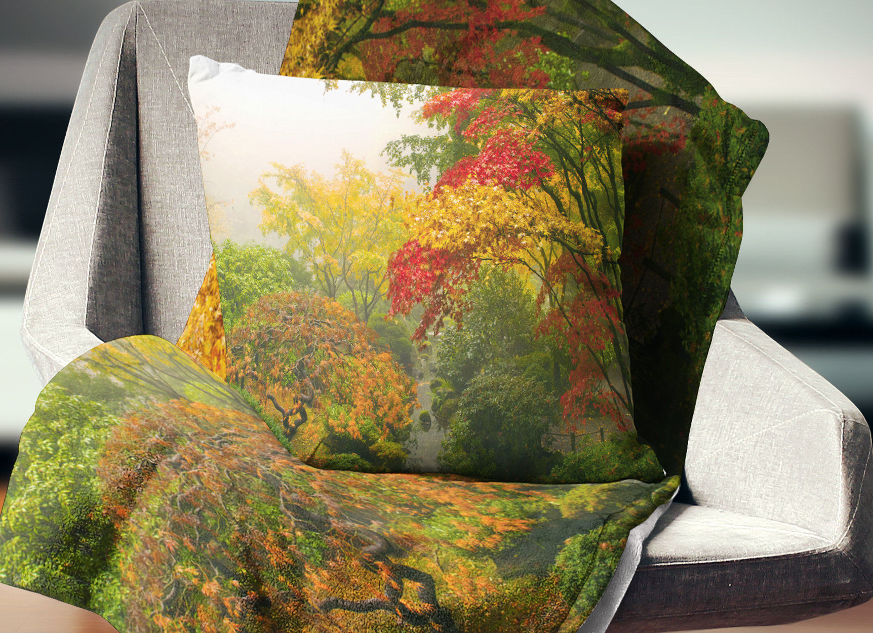 Design Art Colorful Maple Trees - Floral Printed Pillow | Wayfair