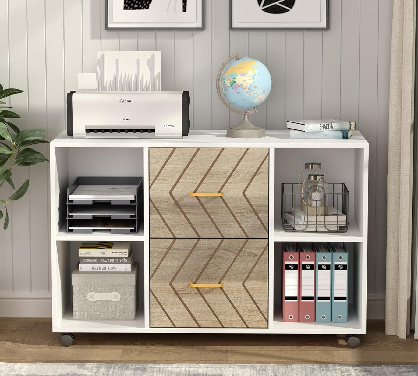 Latitude Run® White Printer Stand with Storage Shelves and Rolling ...