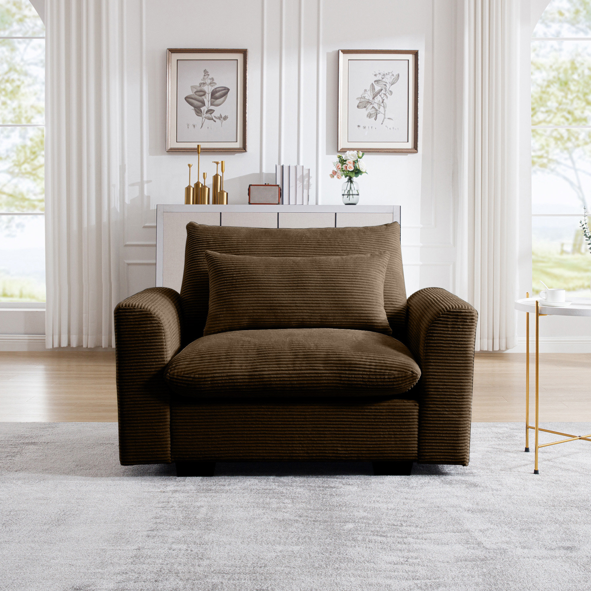 Ebern Designs Versatile Corduroy Deep Seat Sofa Chair For Various ...