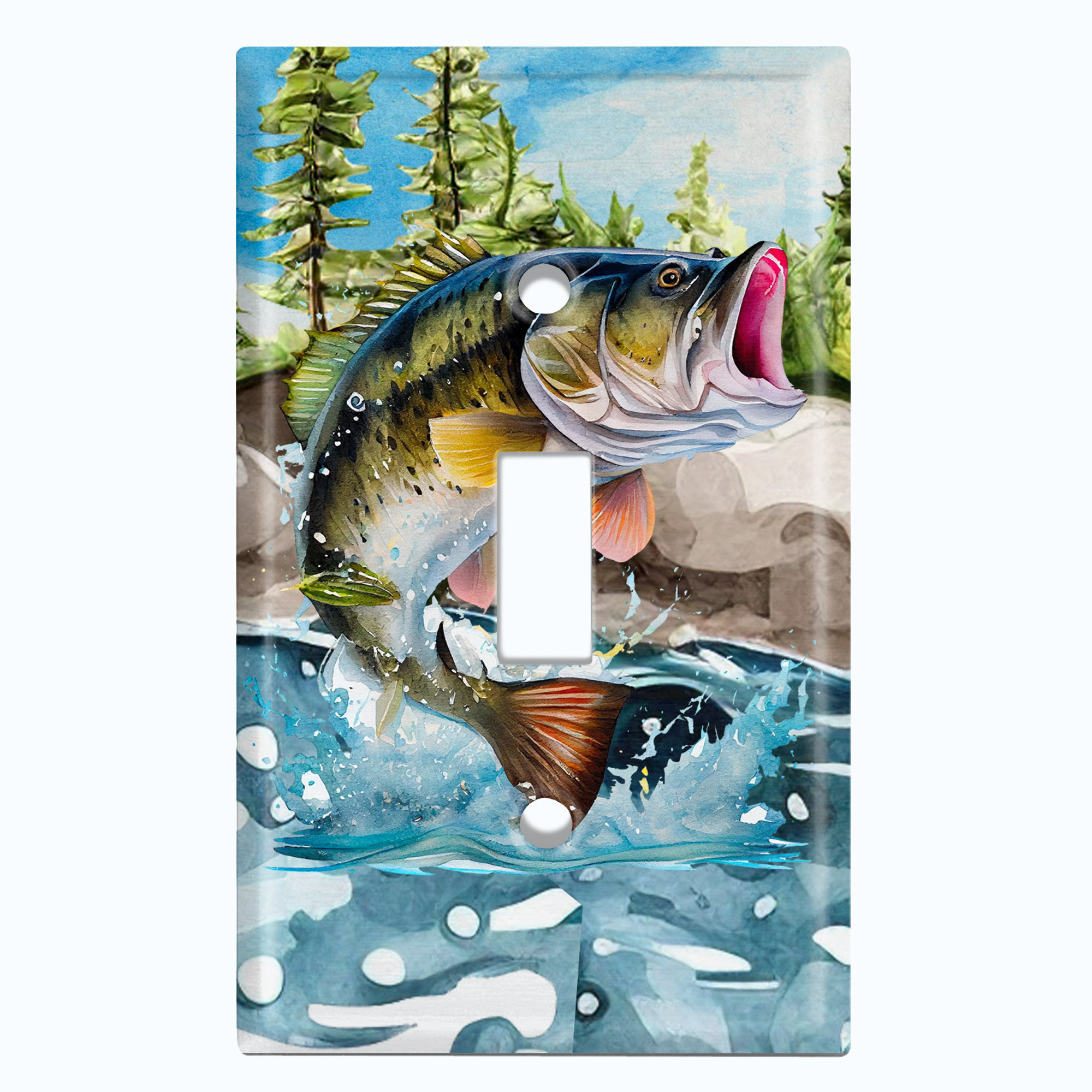 WorldAcc Metal Light Switch Plate Outlet Cover (Fishing Sea Bass River ...