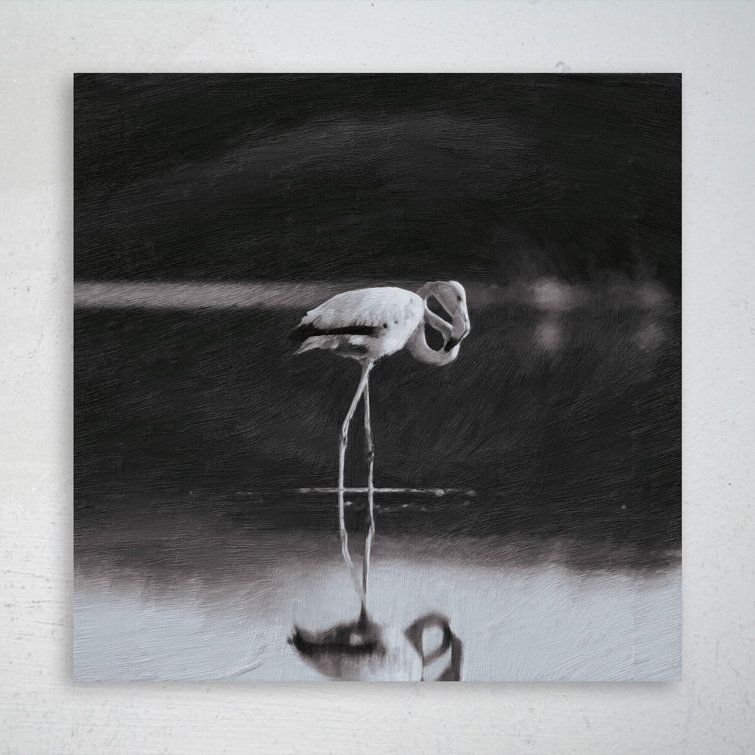 Bayou Breeze Grayscale Photo Of A Flamingo In The Water - Wrapped ...