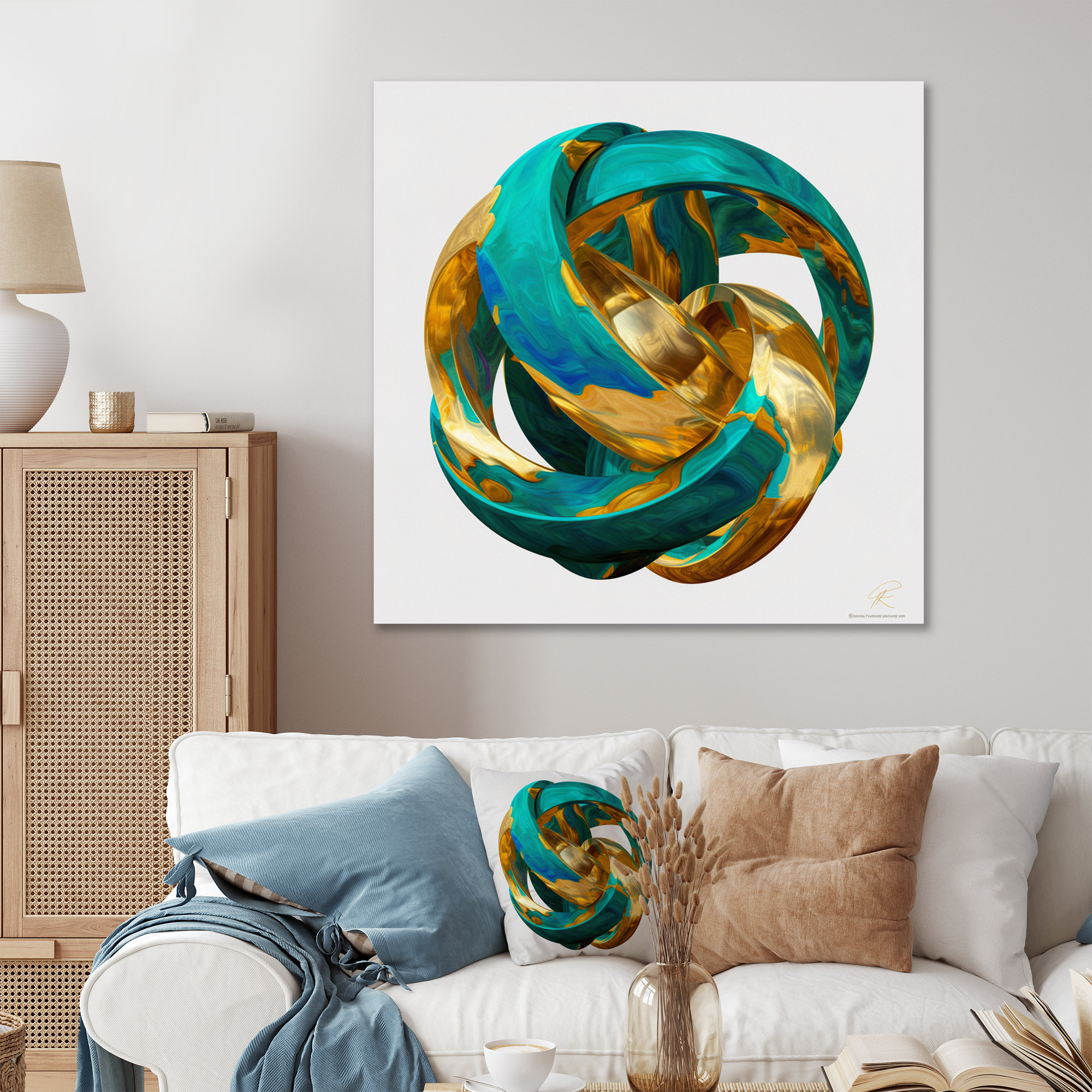 Ebern Designs Confronting Infinity 3D Turquoise Gold Sphere Framed On ...