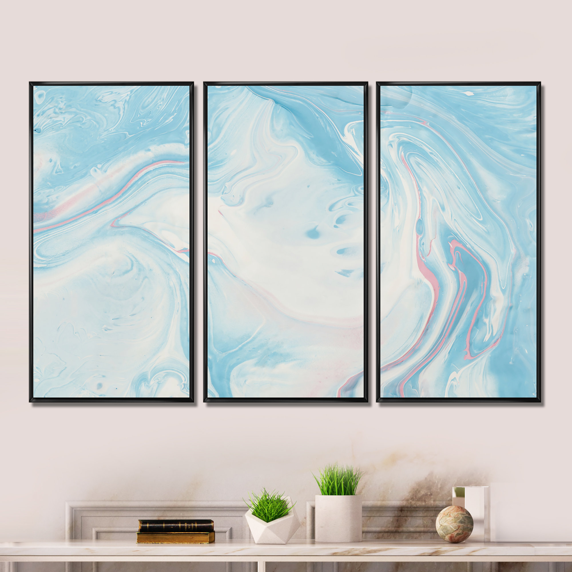 Wrought Studio™ Light Blue And White Liquid Marble Art III - Modern ...