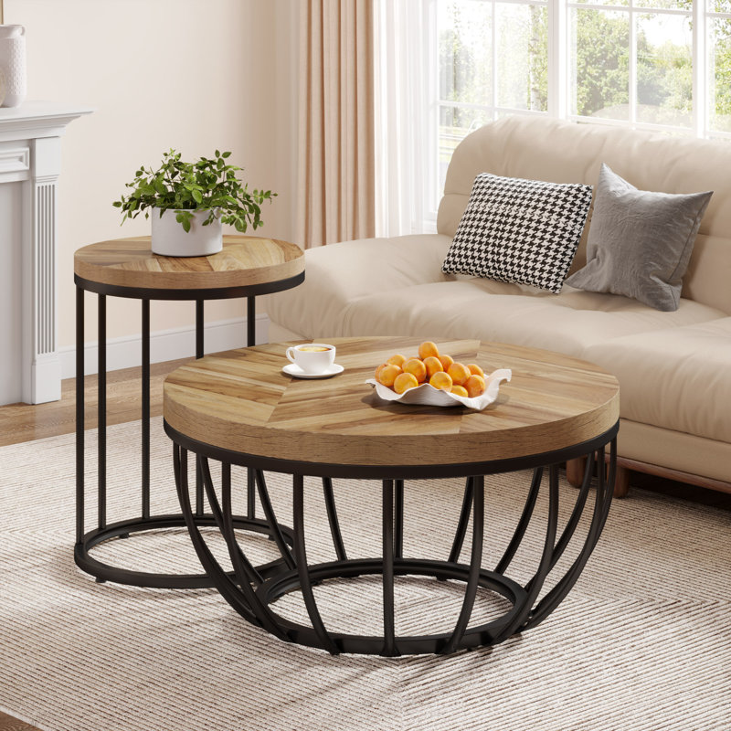 Union Rustic 2 Piece Nesting Coffee Table with Metal Frame | Wayfair
