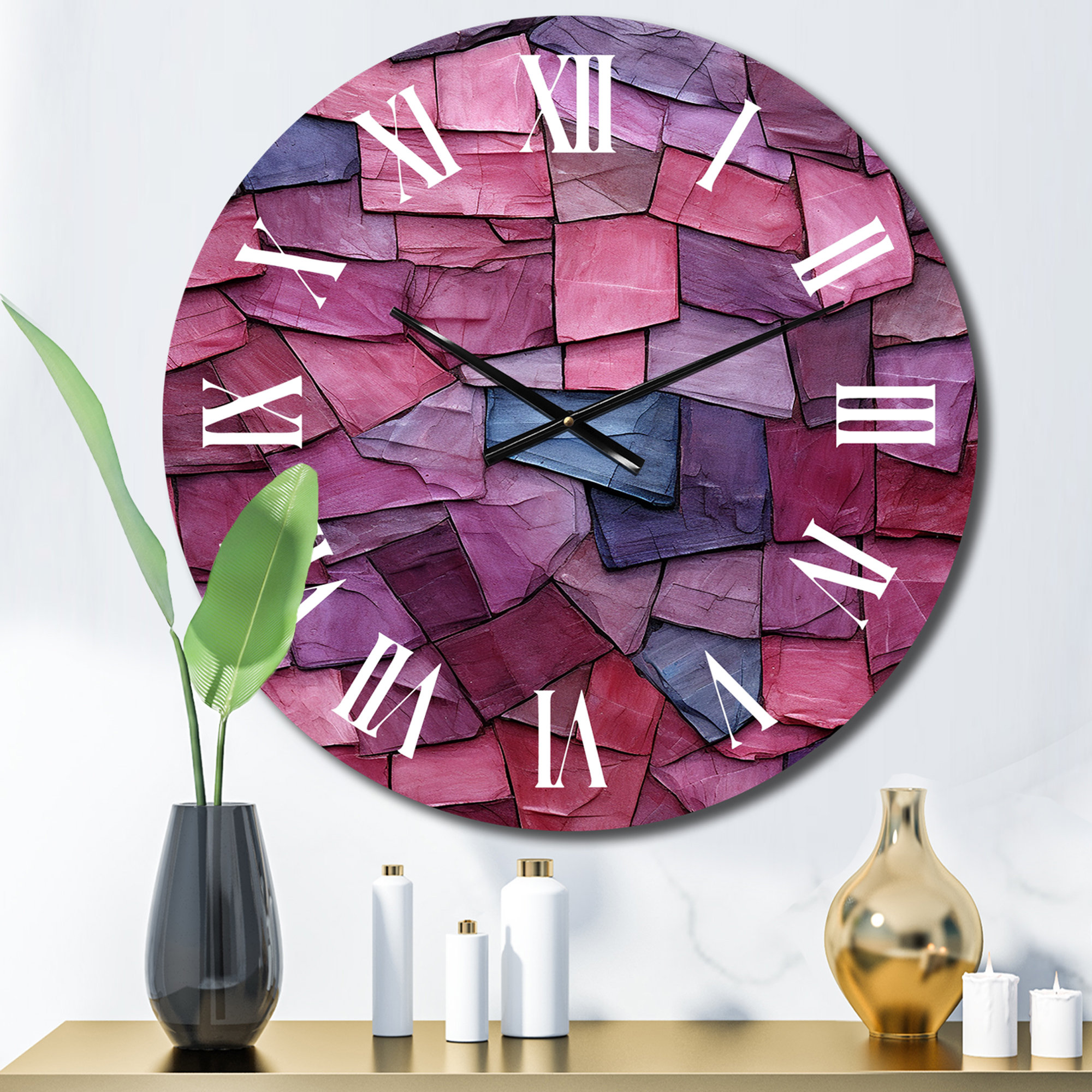 Design Art Purple Vintage Patchwork Texture Metal Wall Clock | Wayfair
