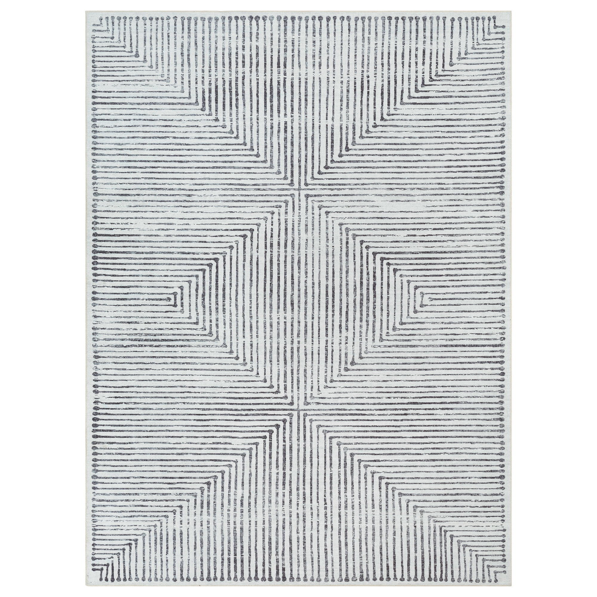 Ebern Designs Washable Non-Slip Modern Rug - Ivory / Black - Entryway ...