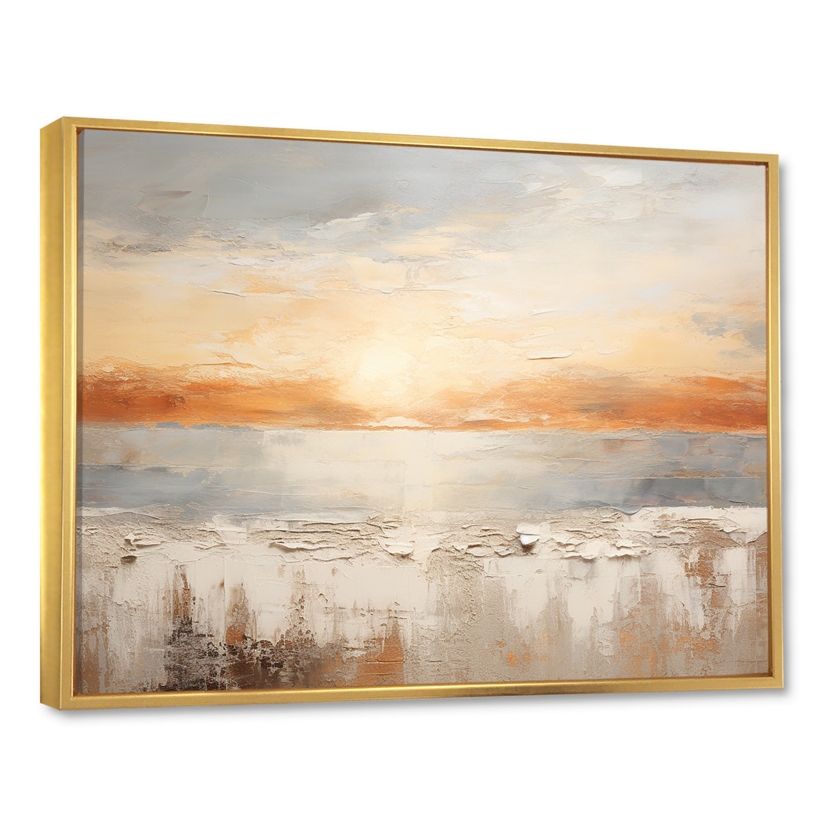 Design Art Beige And Golden Beach Sunset Horizon I - Beach & Ocean Wall ...