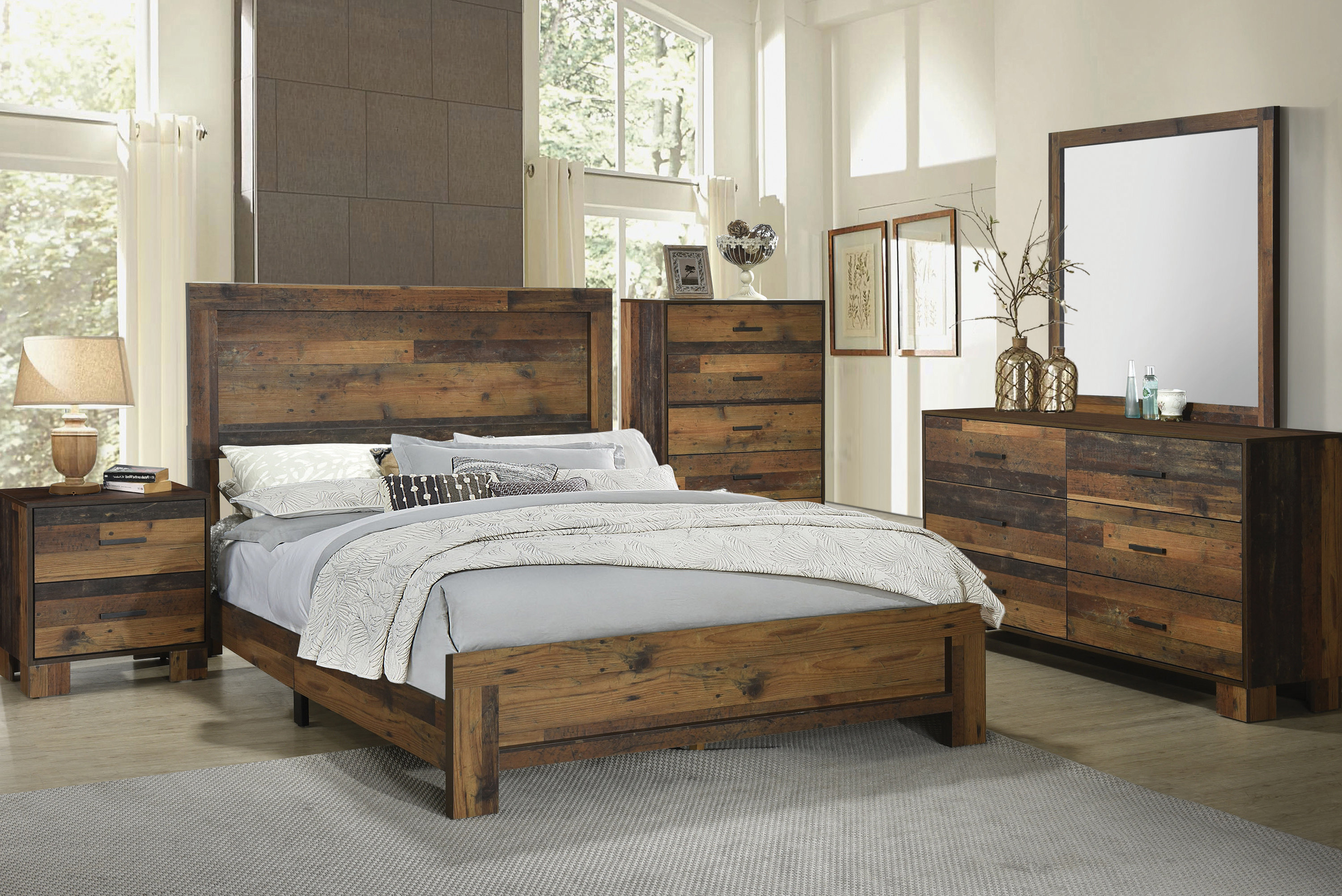 Millwood Pines Andromede 4 Piece Bedroom Set in Rustic Pine | Wayfair