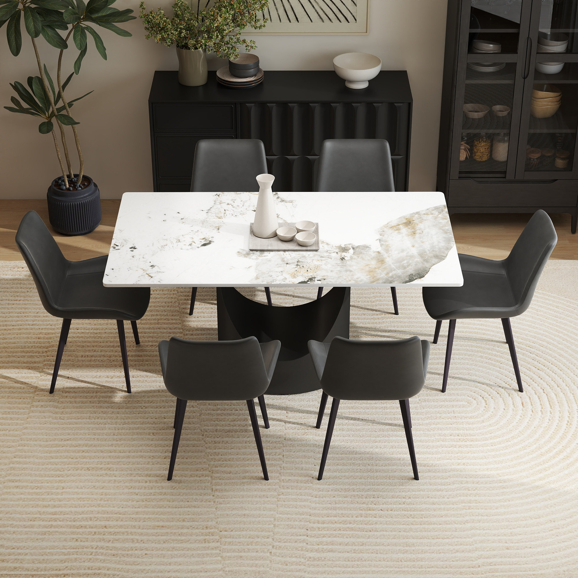 Wrought Studio™ Juvan 7-Piece Modern Rectangular Sintered Stone Dining ...