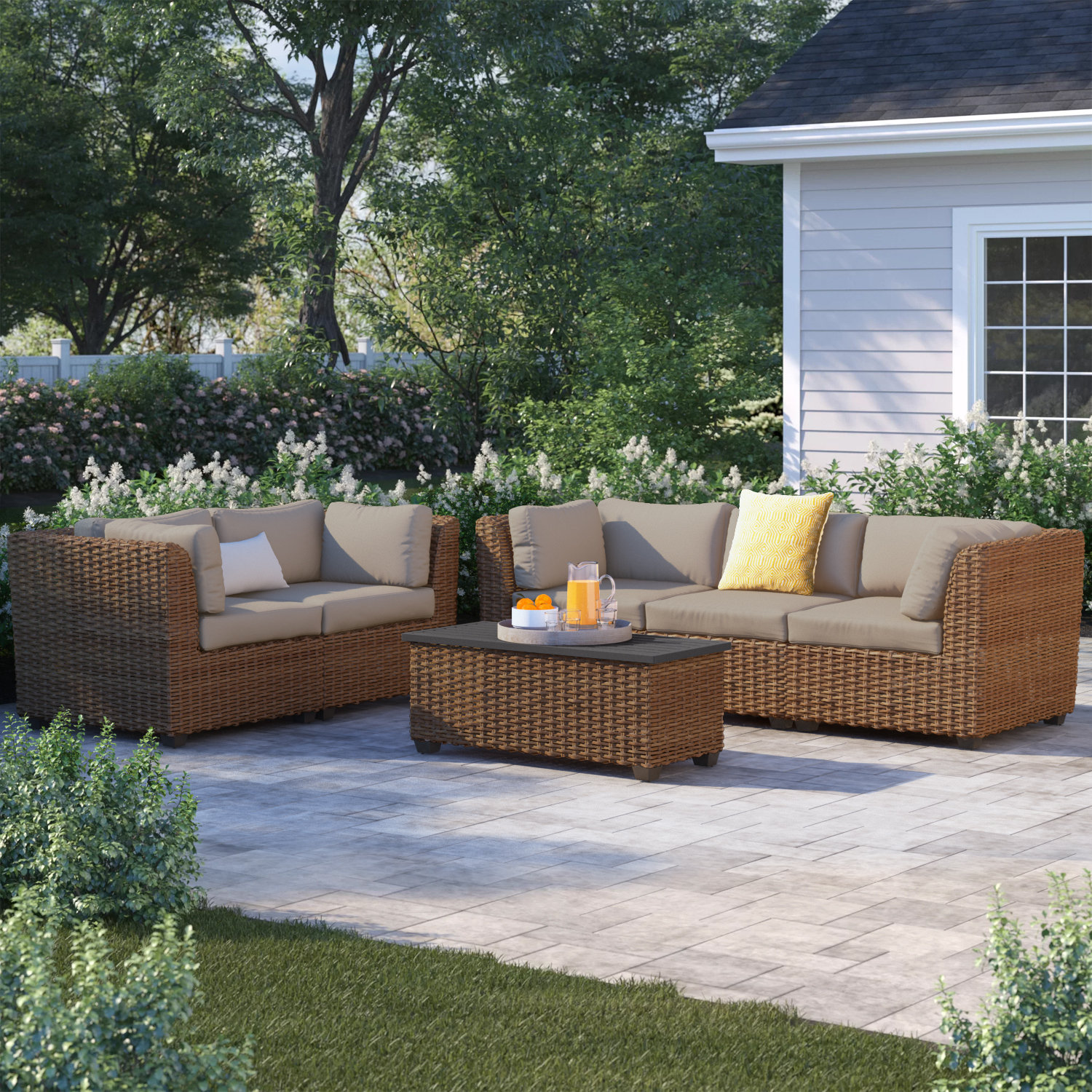 Lark Manor Ambroselli Rattan Sofa Seating Group with Cushions & Reviews ...