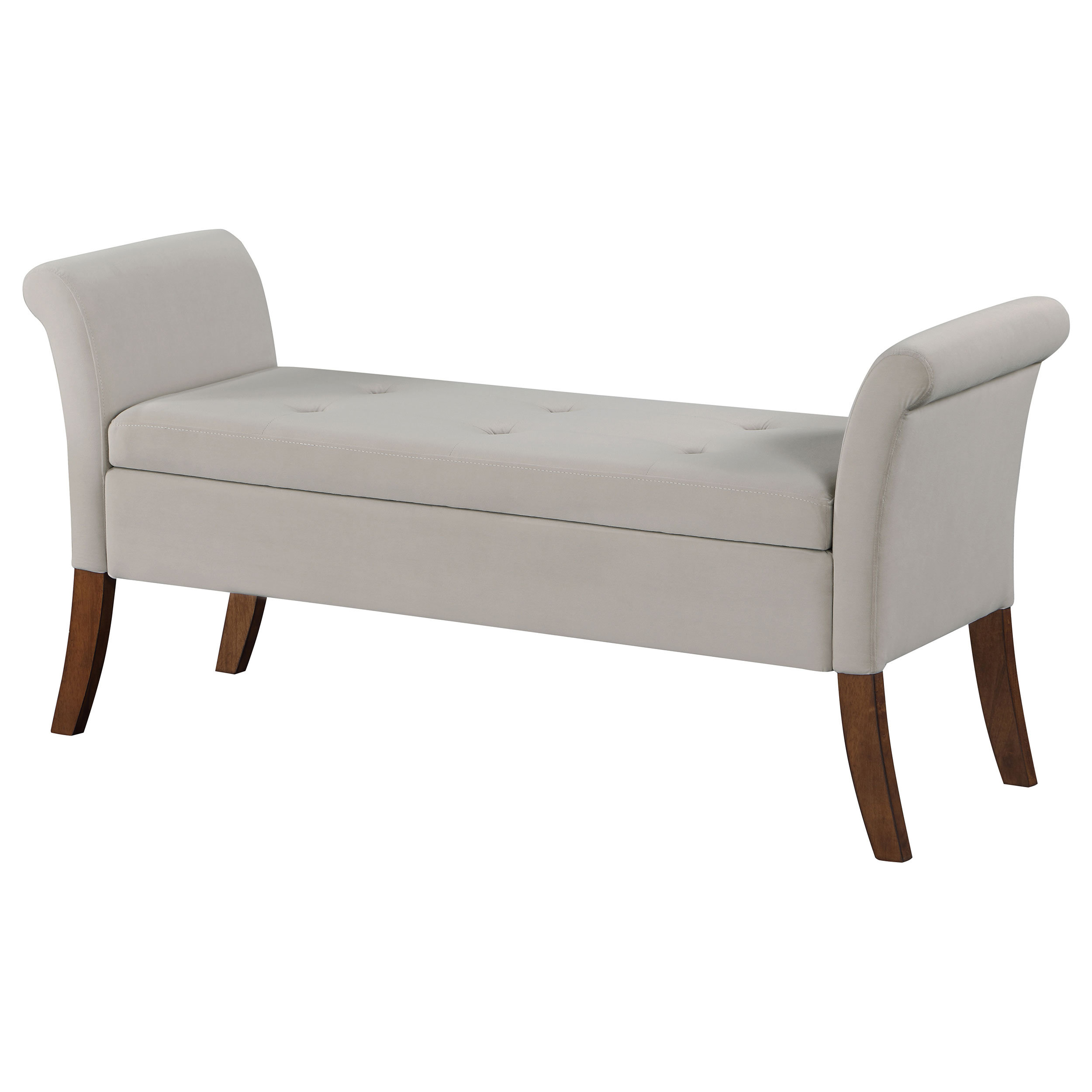 Rosdorf Park Farrah Velvet Upholstered Rolled Arm Storage Bench Beige ...