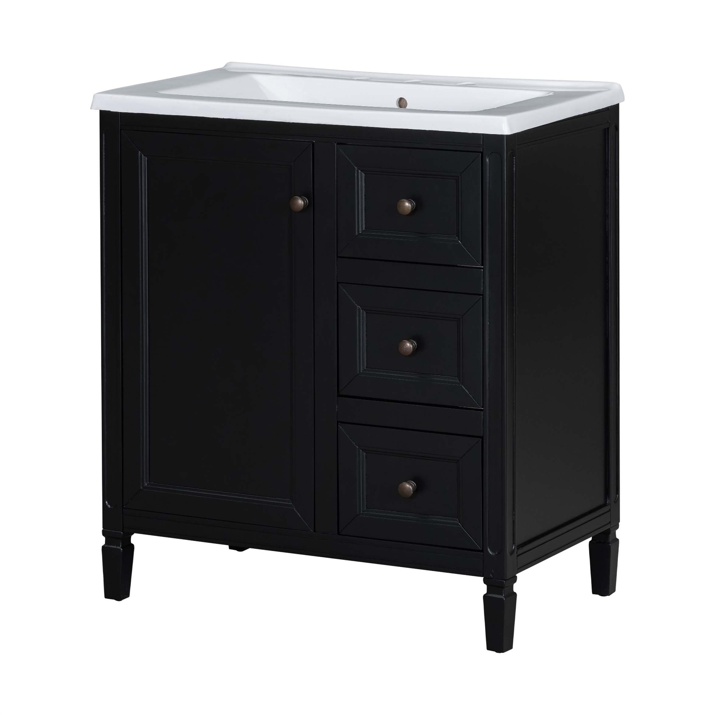 Wrought Studio™ 30-Inch Vanity with Resin Basin, 3 Drawers & 2 Door ...