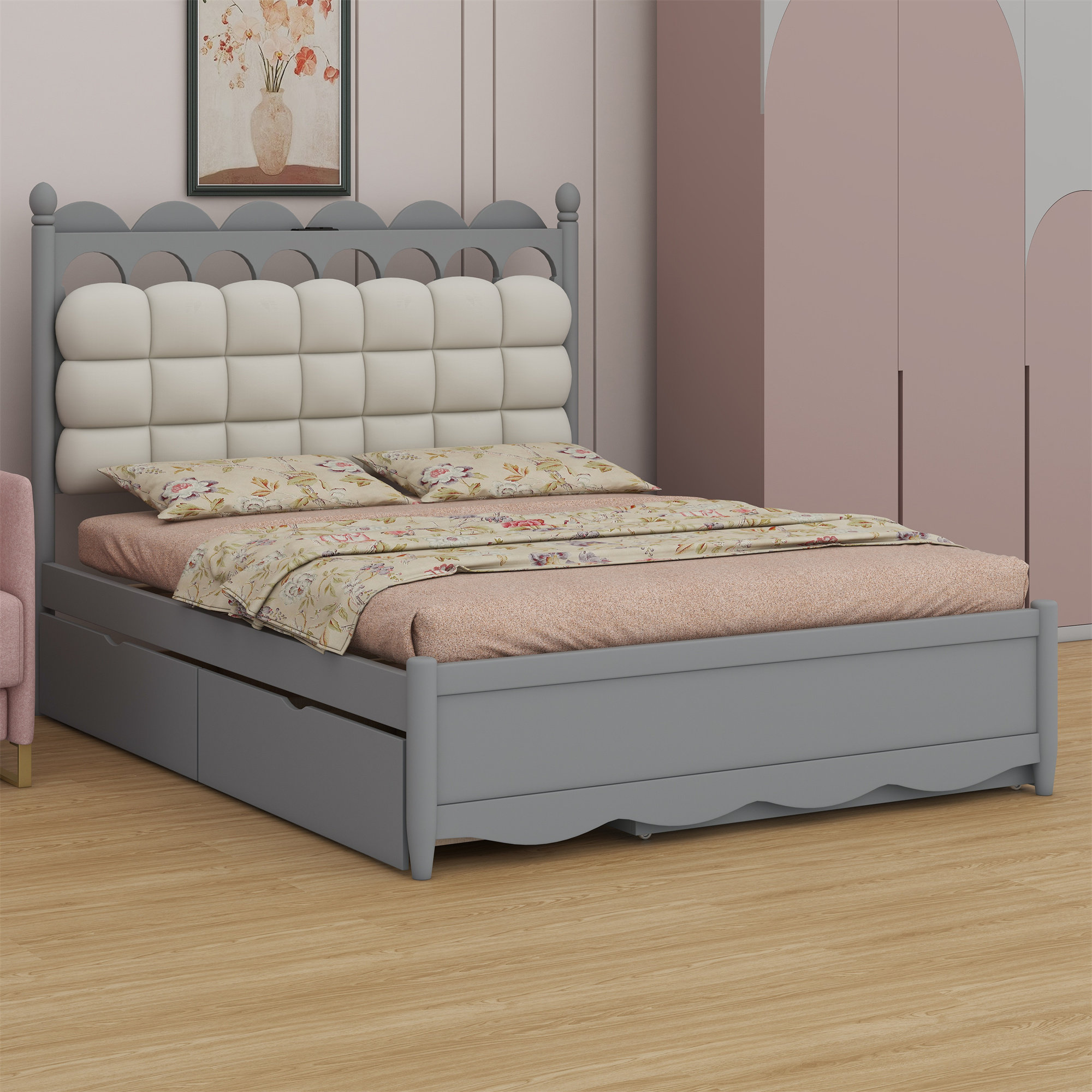 Darby Home Co Wooden Storage Platform Bed, With 2 Big Drawers, Trundle ...