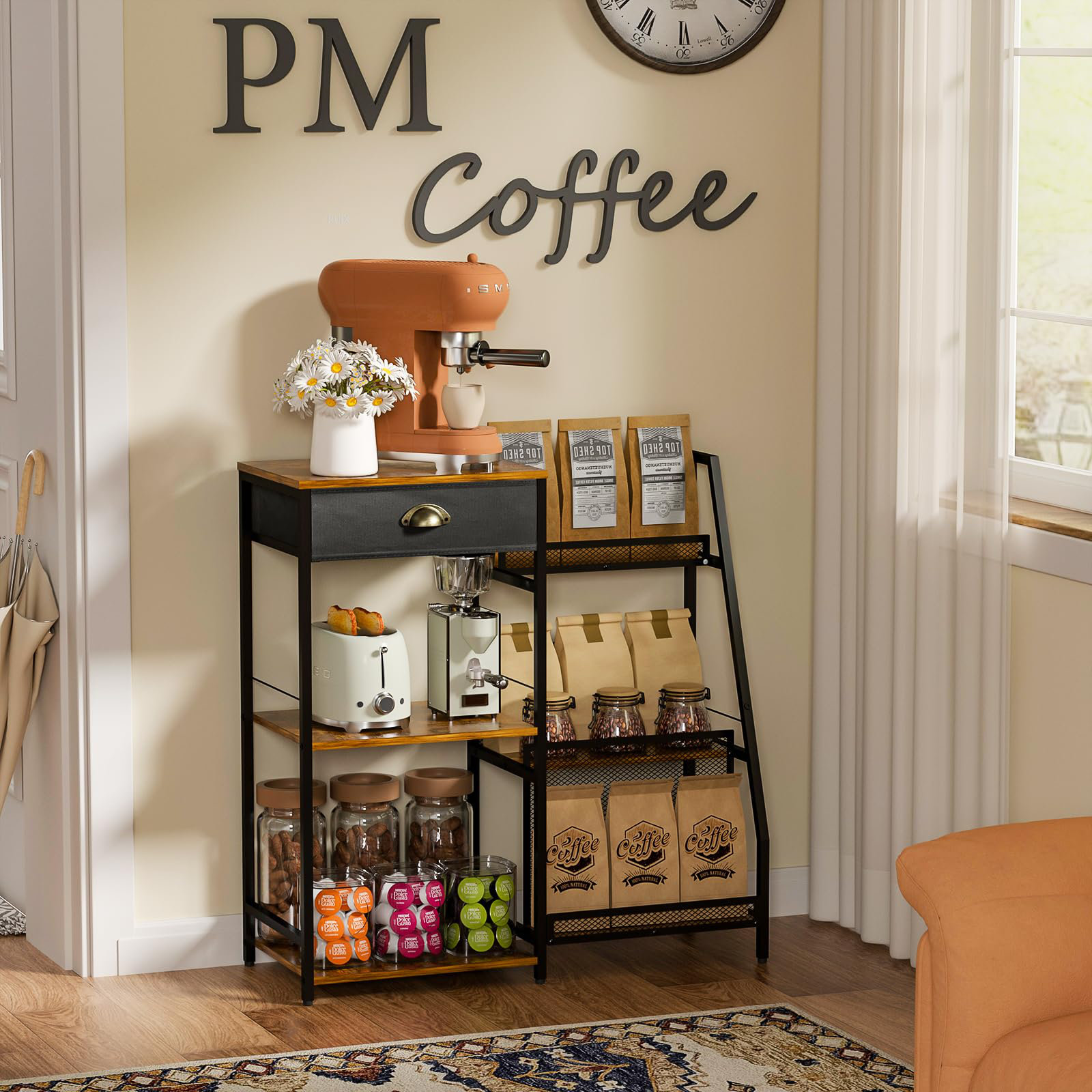 17 Stories Coffee Bar Cabinet, Coffee Stand Station With Drawer For ...