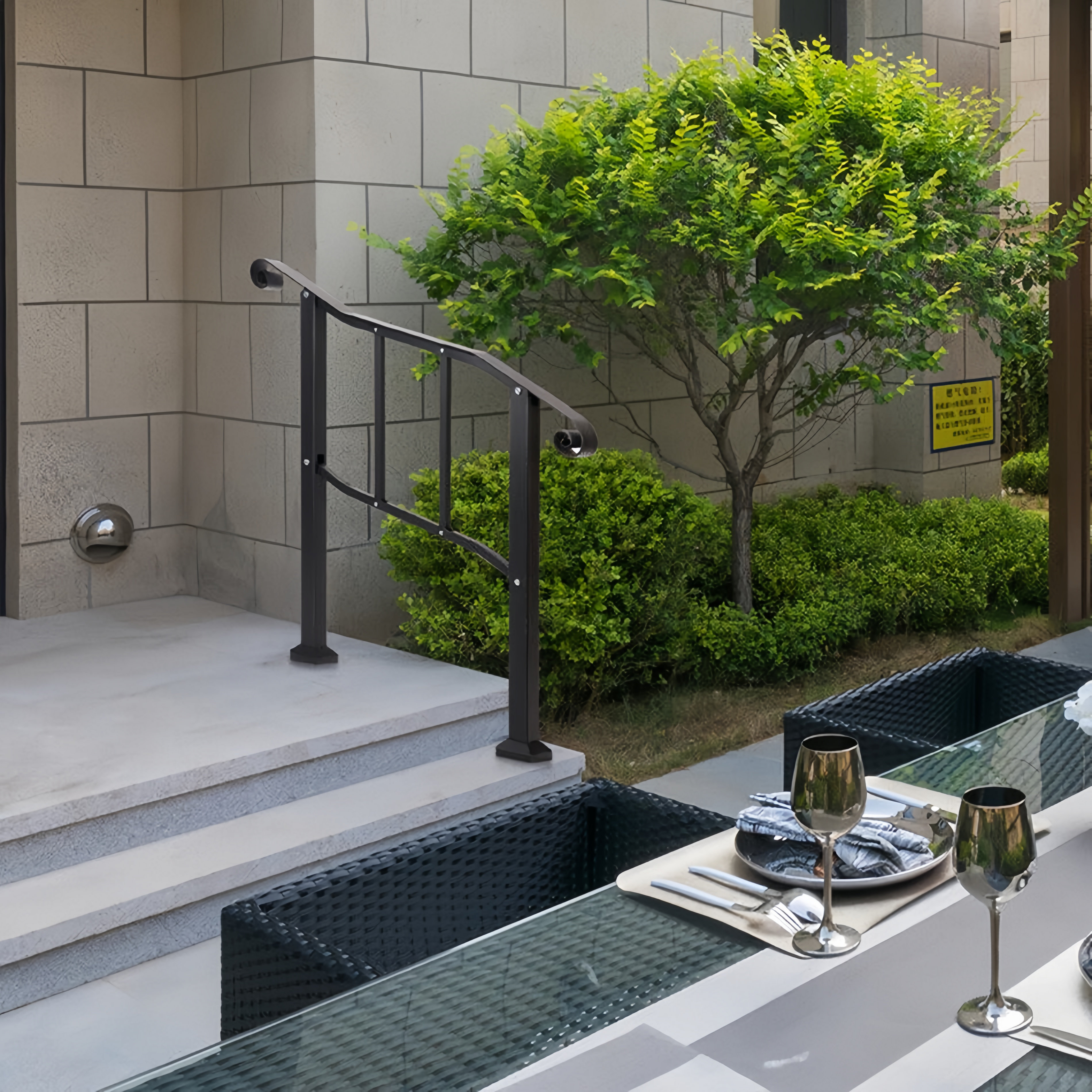 Tonchean Iron Step Handrail Stair Railing Fits 2-3 Steps & Reviews ...