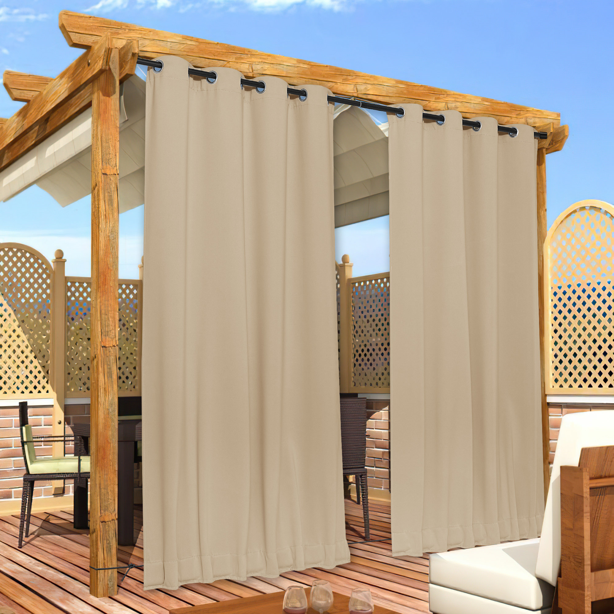 Ebern Designs Outdoor Patio Curtains 2 Panels Windproof Top Grommet ...