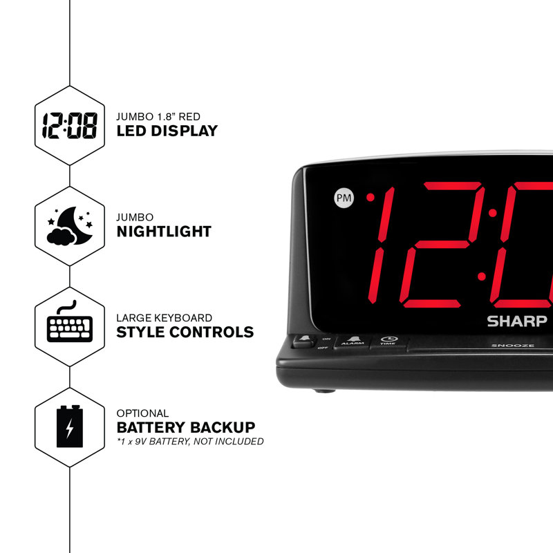 Sharp LED Digital Alarm Clock, Red LED, Built in Night Light, Loud Beep ...