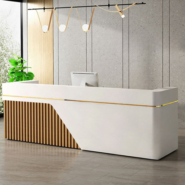 Mercer41 Theldon Rectangle Laminate Reception Desk with Filing Cabinet ...