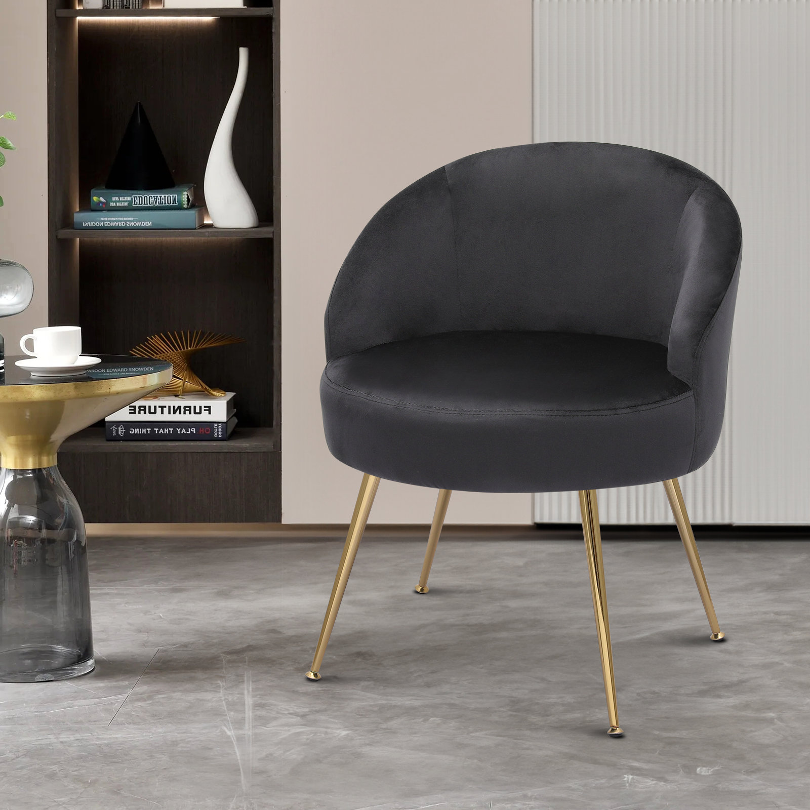 Willa Arlo™ Interiors Ladson Velvet Upholstered Vanity Chair Round Back ...