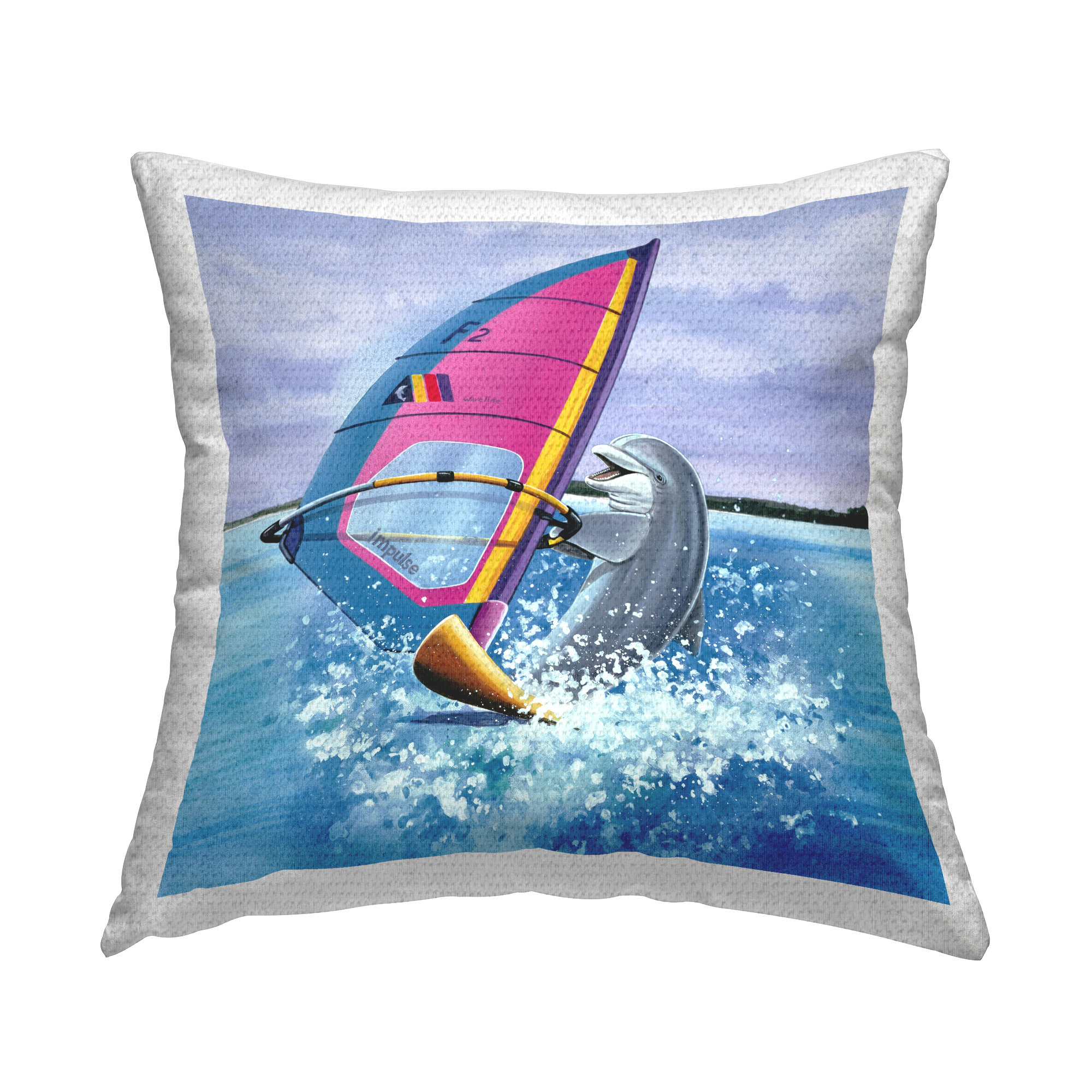 Stupell Industries Wind Surfer Dolphin Outdoor Printed Pillow by Art ...