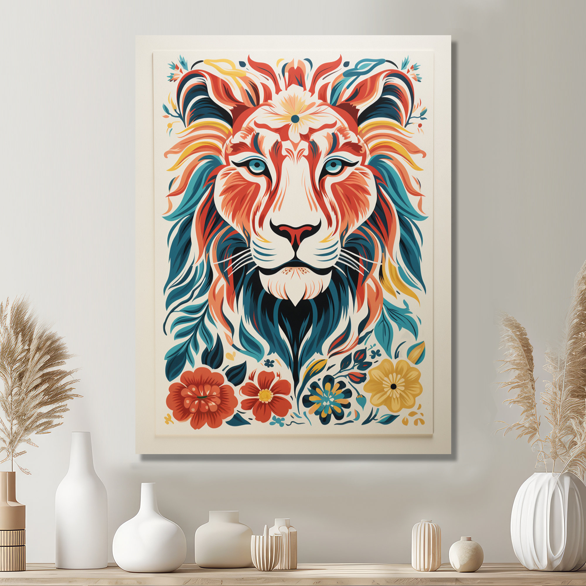 Bungalow Rose Multi-Color Lion Graphic - Lion Animal Wall Art | Wayfair