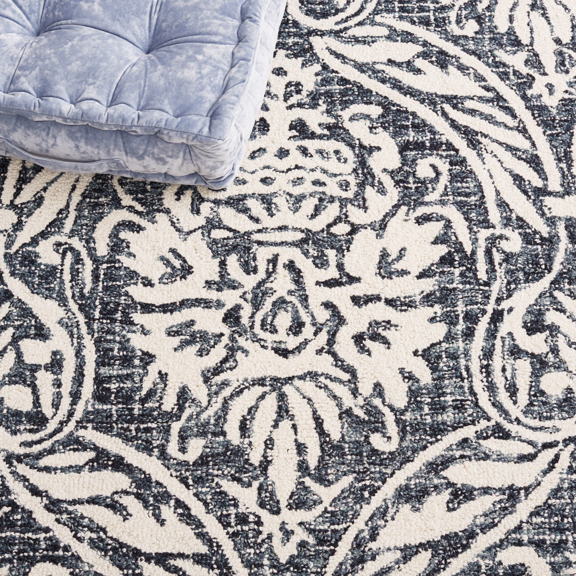 Bungalow Rose Michiru Abstract Hand Tufted Wool, Cotton Damask Rug ...