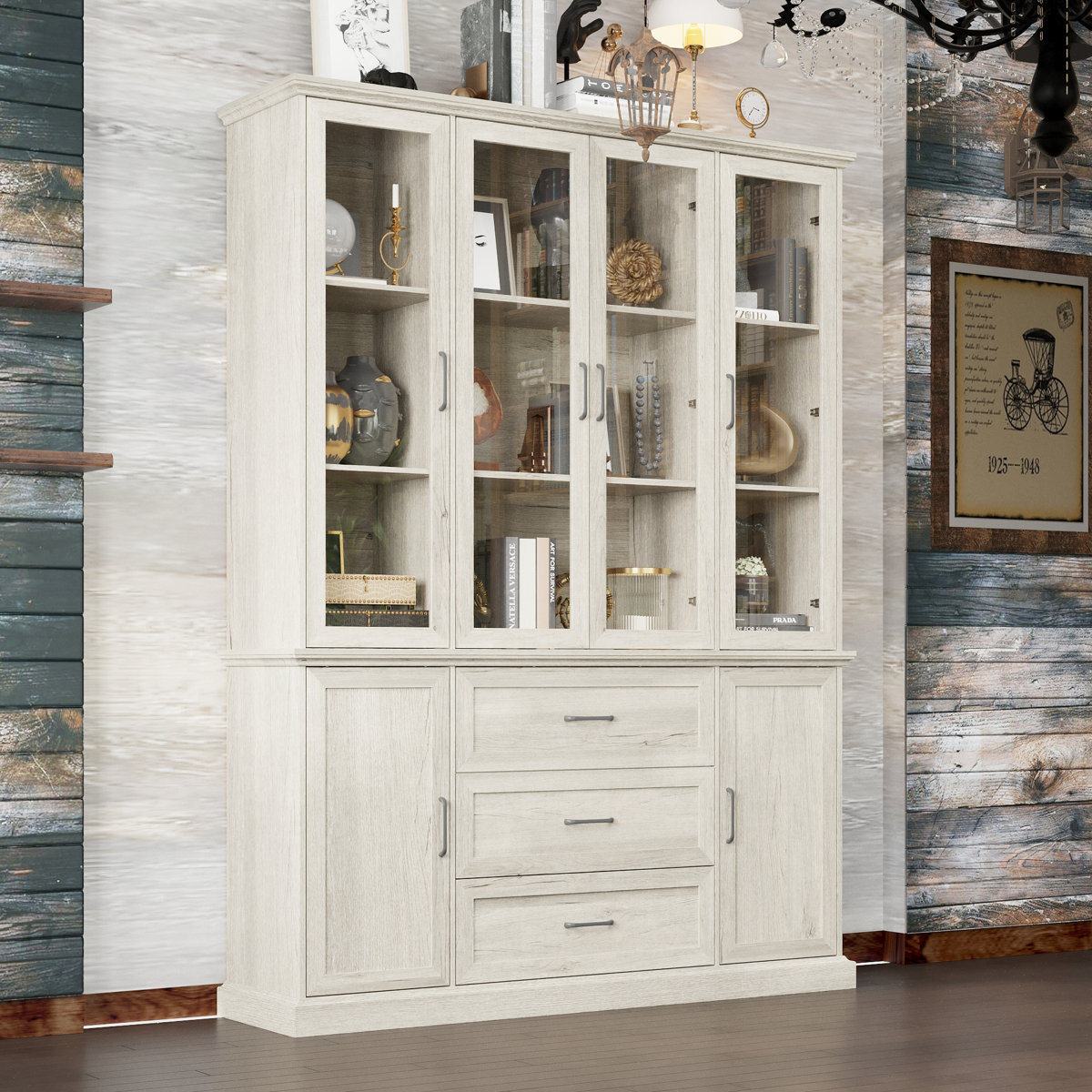 Laurel Foundry Modern Farmhouse 3 Drawer Display Case Curio Cabinet ...