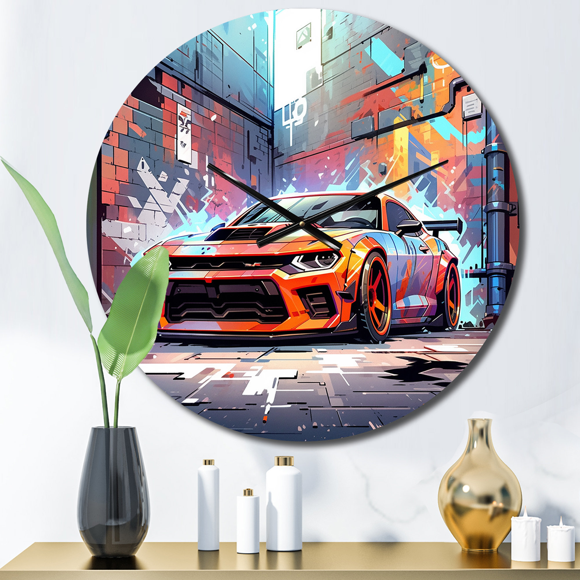 Winston Porter Graffiti Muscle Car III - Car Muscle Car Wall Clock ...
