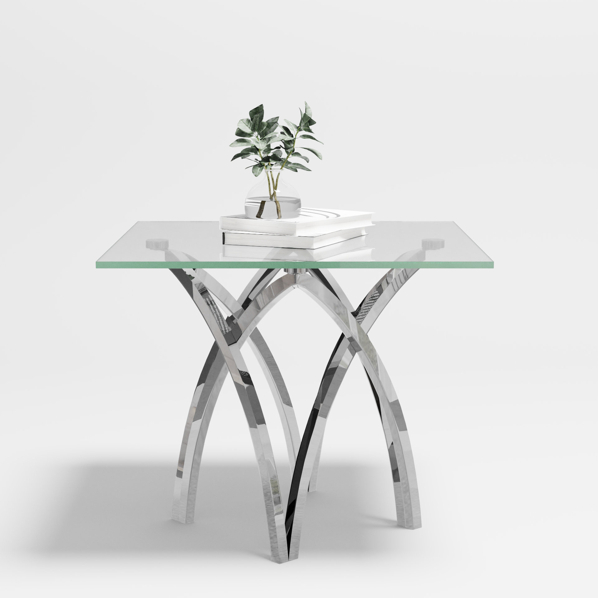 Orren Ellis Silver End Table For Living Room, 24" Square Glass Side ...