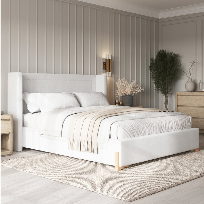 Everly Quinn Wingback Queen Bed Ivory & Reviews | Birch Lane