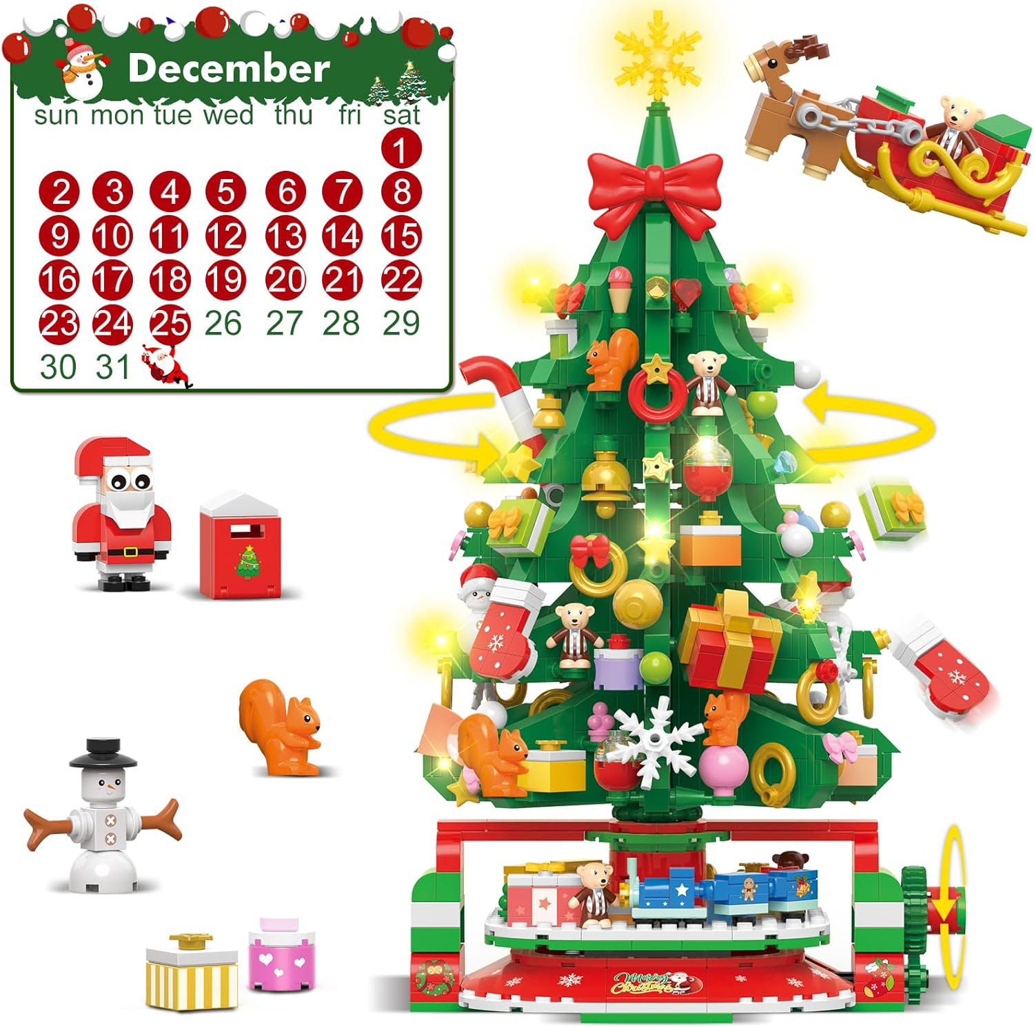 The Holiday Aisle® Advent Calendar Rotating Christma Tree Building Set ...