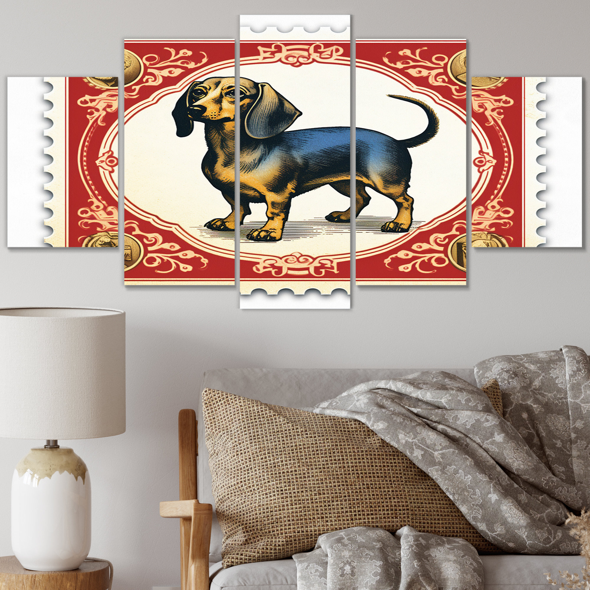 Lark Manor Retro Stamp Illustration Of Cute Dachshund II - Animals Dog ...