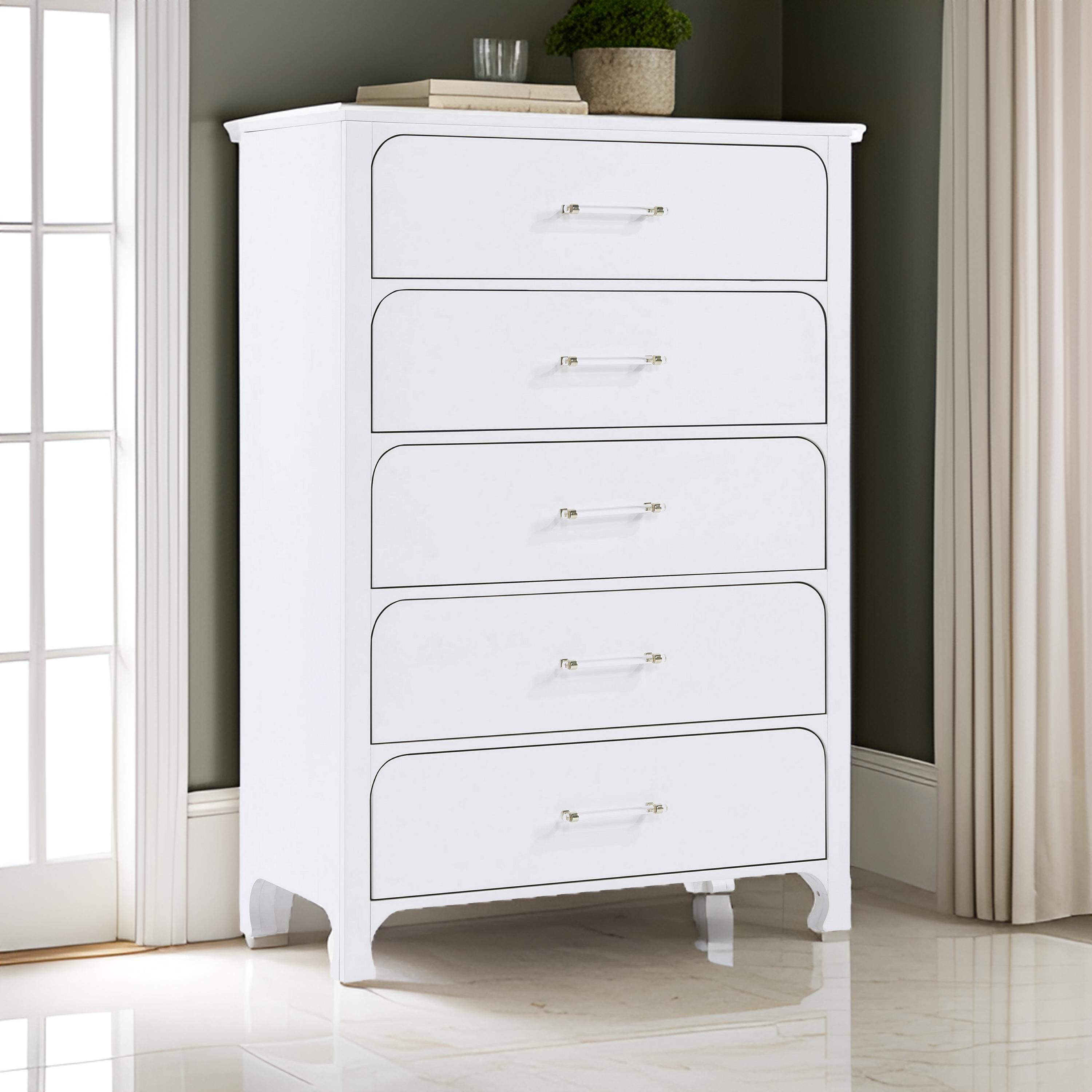 Benjara Asiy Tall Dresser Chest, 5 Drawers, Clear Bar Handles, Silver ...