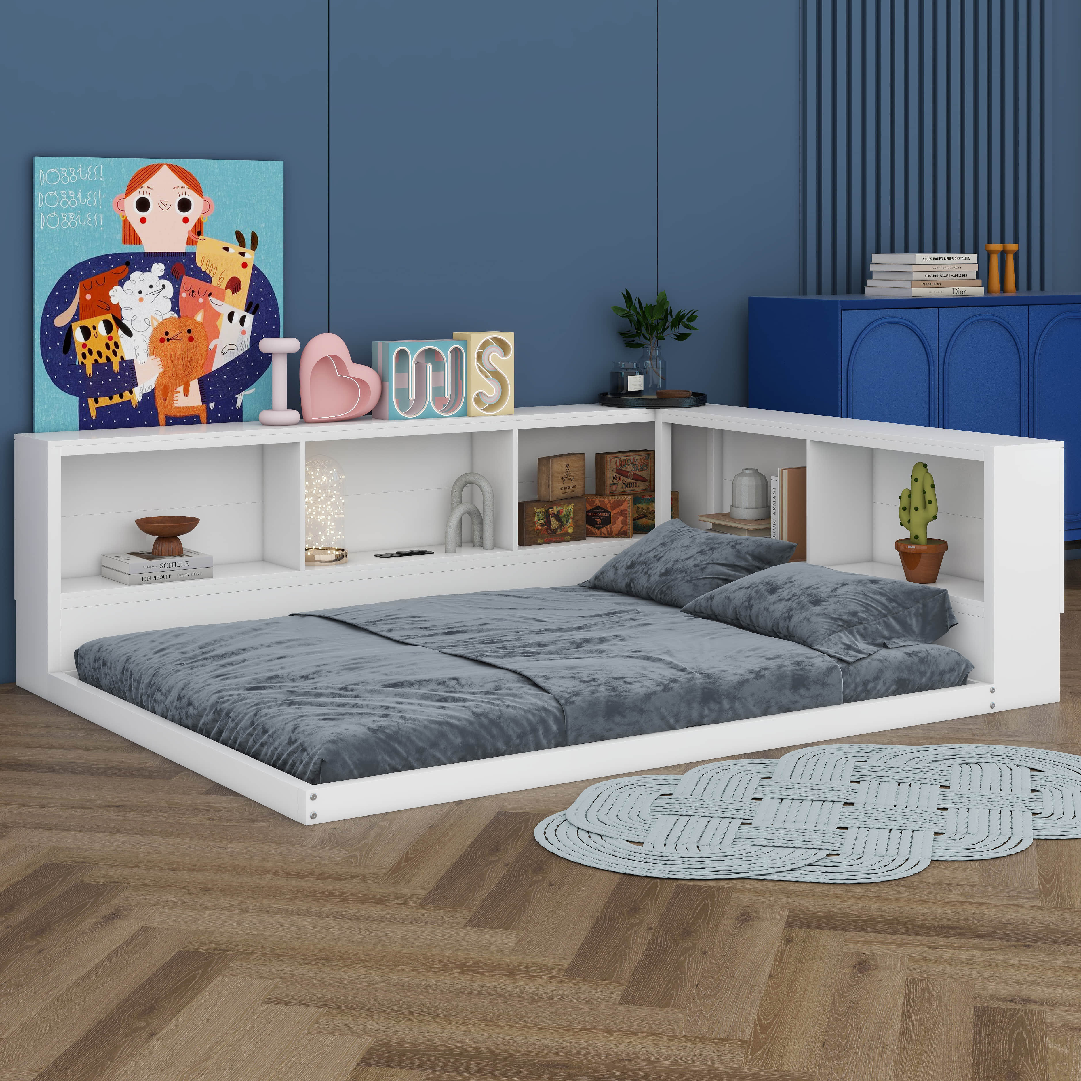 Runforrest Full Size Daybed With Bookcase Headboard, Metal Floor Daybed ...