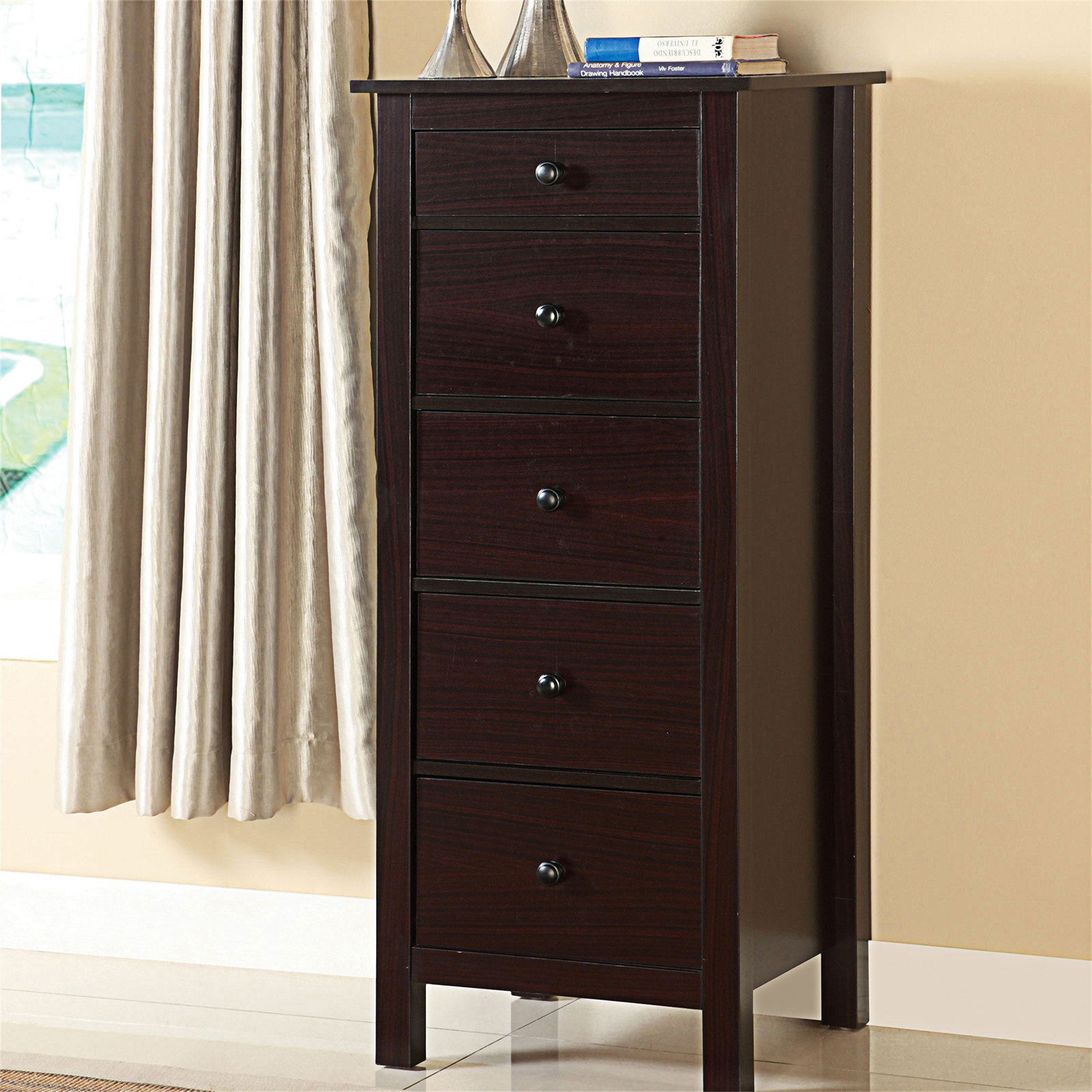 Latitude Run® Transitional Espresso Compact Design 5-Drawer Chest ...