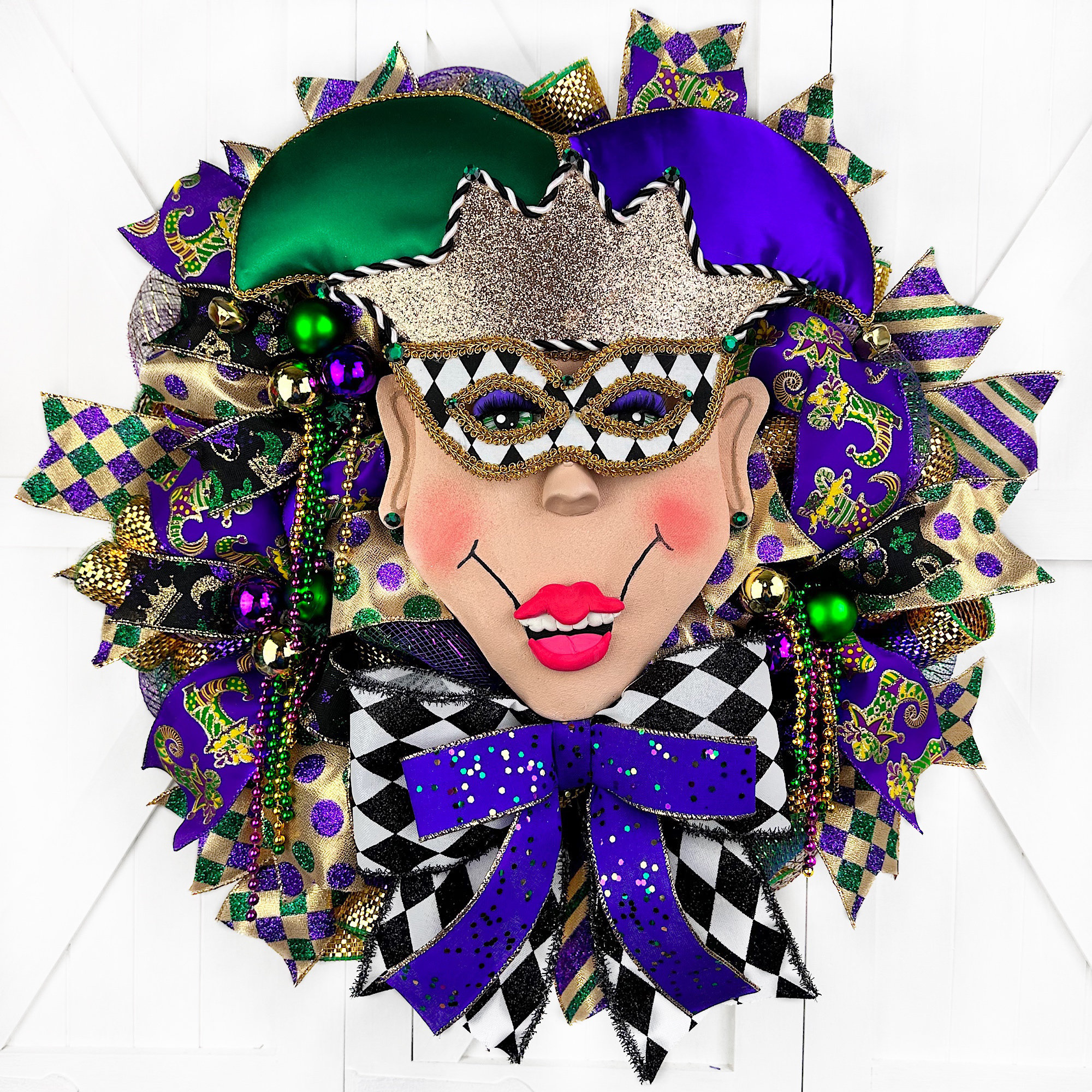The Holiday Aisle® Jester Mardi Gras 20'' Deco Mesh Wreath | Wayfair